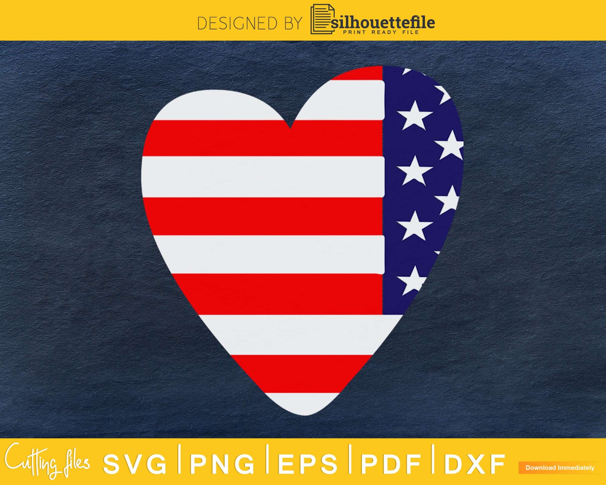 American Flag Heart SVG PNG cricut print-ready file | SilhouetteFile