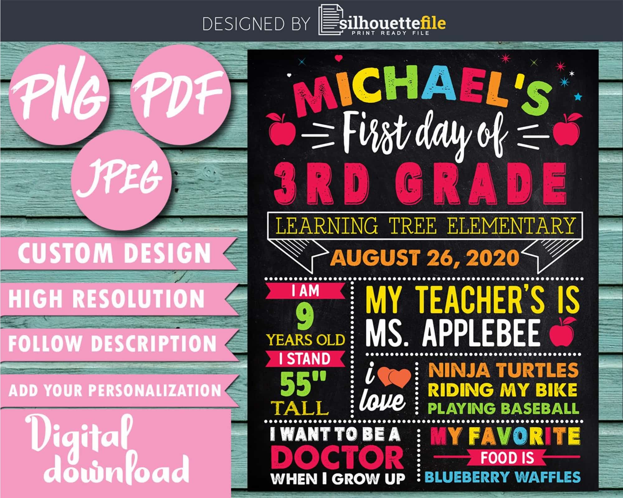 First Day of School Chalkboard Sign 3rd Grade Printable | Silhouettefile