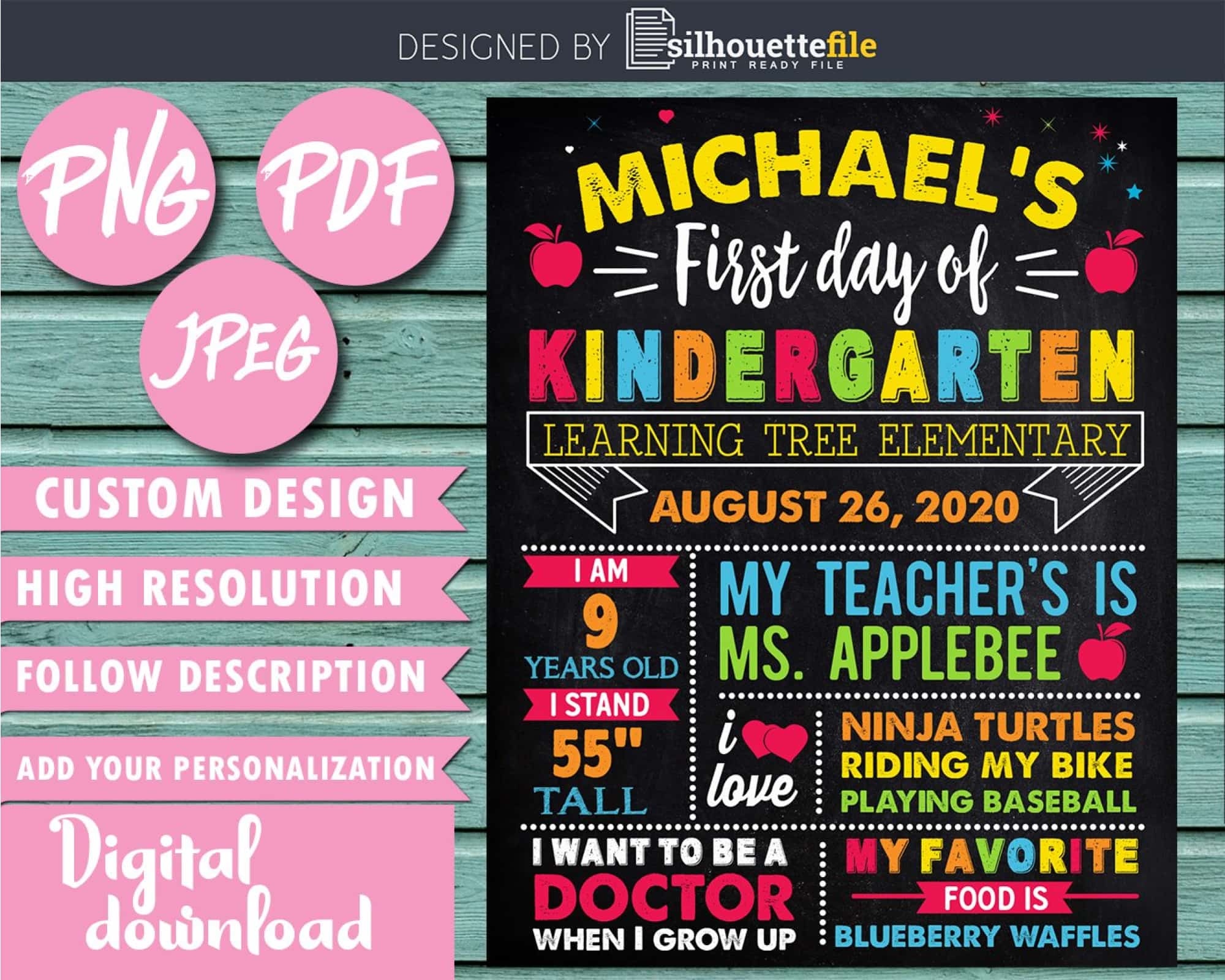 First Day of School Chalkboard Sign Kindergarten Printable | SilhouetteFile