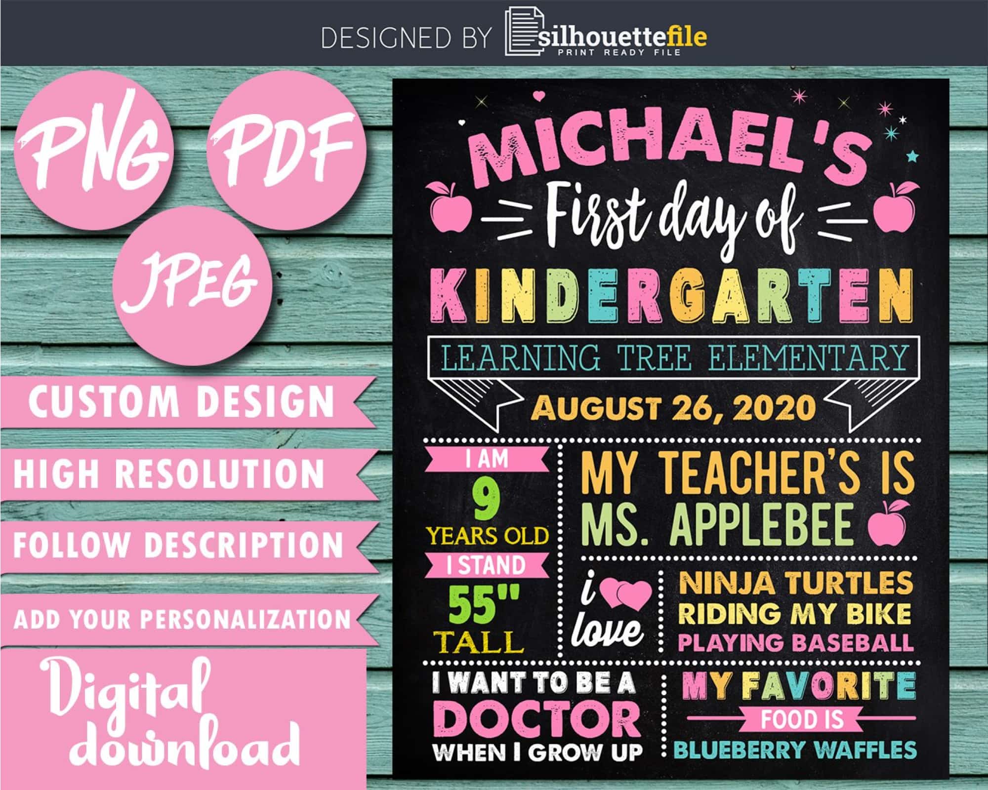First Day of School Chalkboard Sign Kindergarten Printable | Silhouettefile