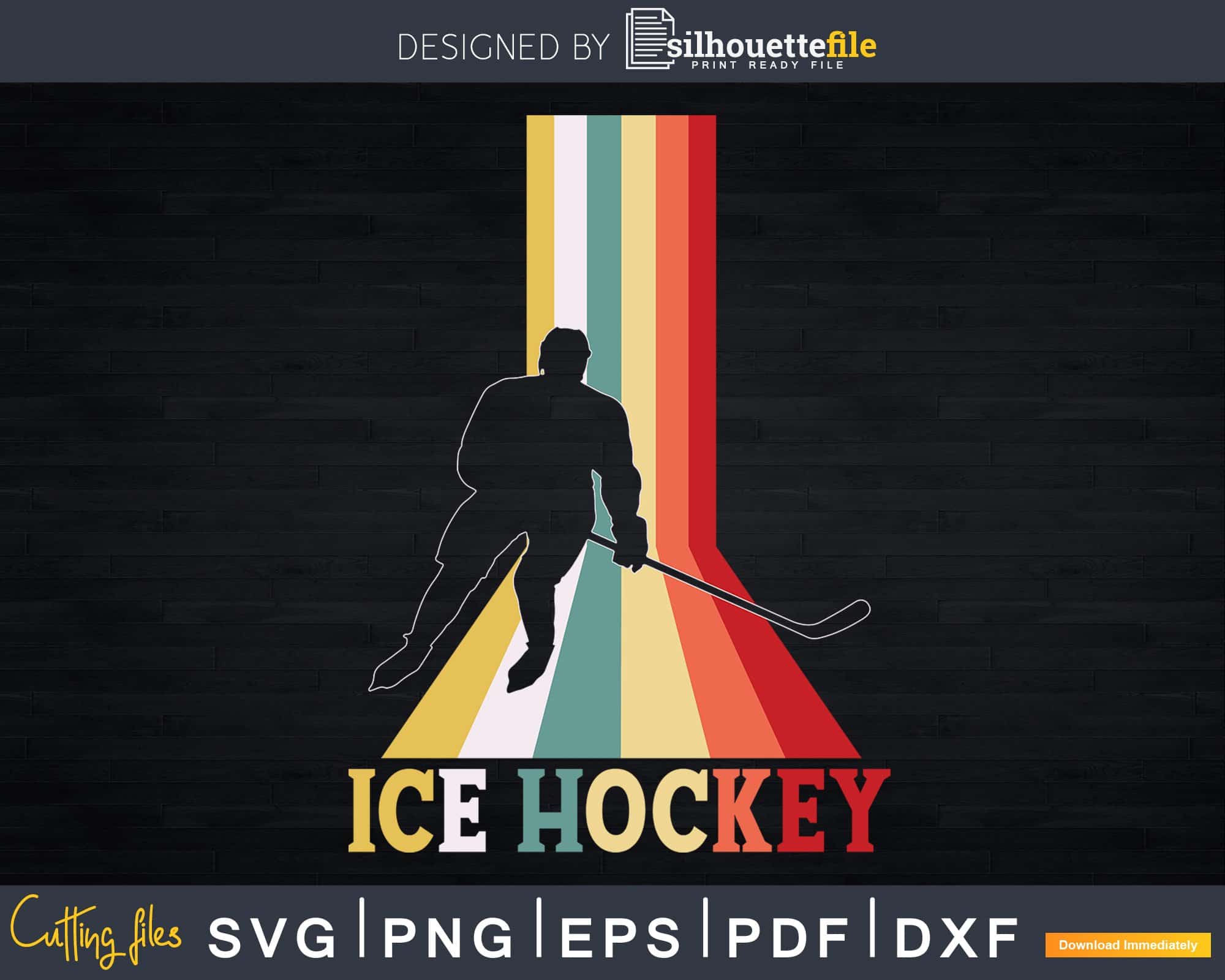 Ice Hockey Winter Sports Player Retro Svg Dxf Png Cricut | SilhouetteFile