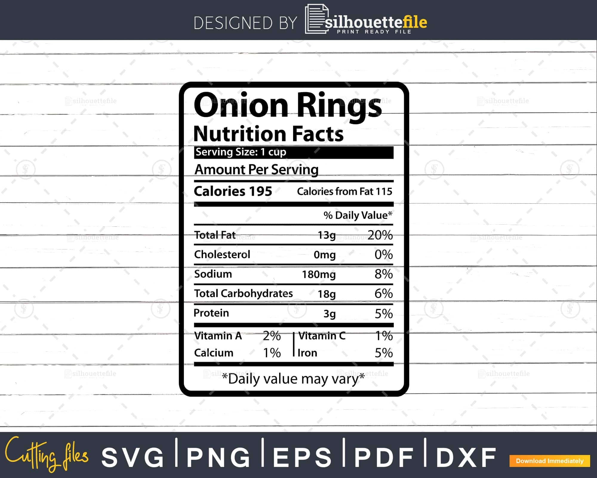 Onion Rings Nutrition Facts Funny Thanksgiving Svg Png Cut File | Silhouettefile