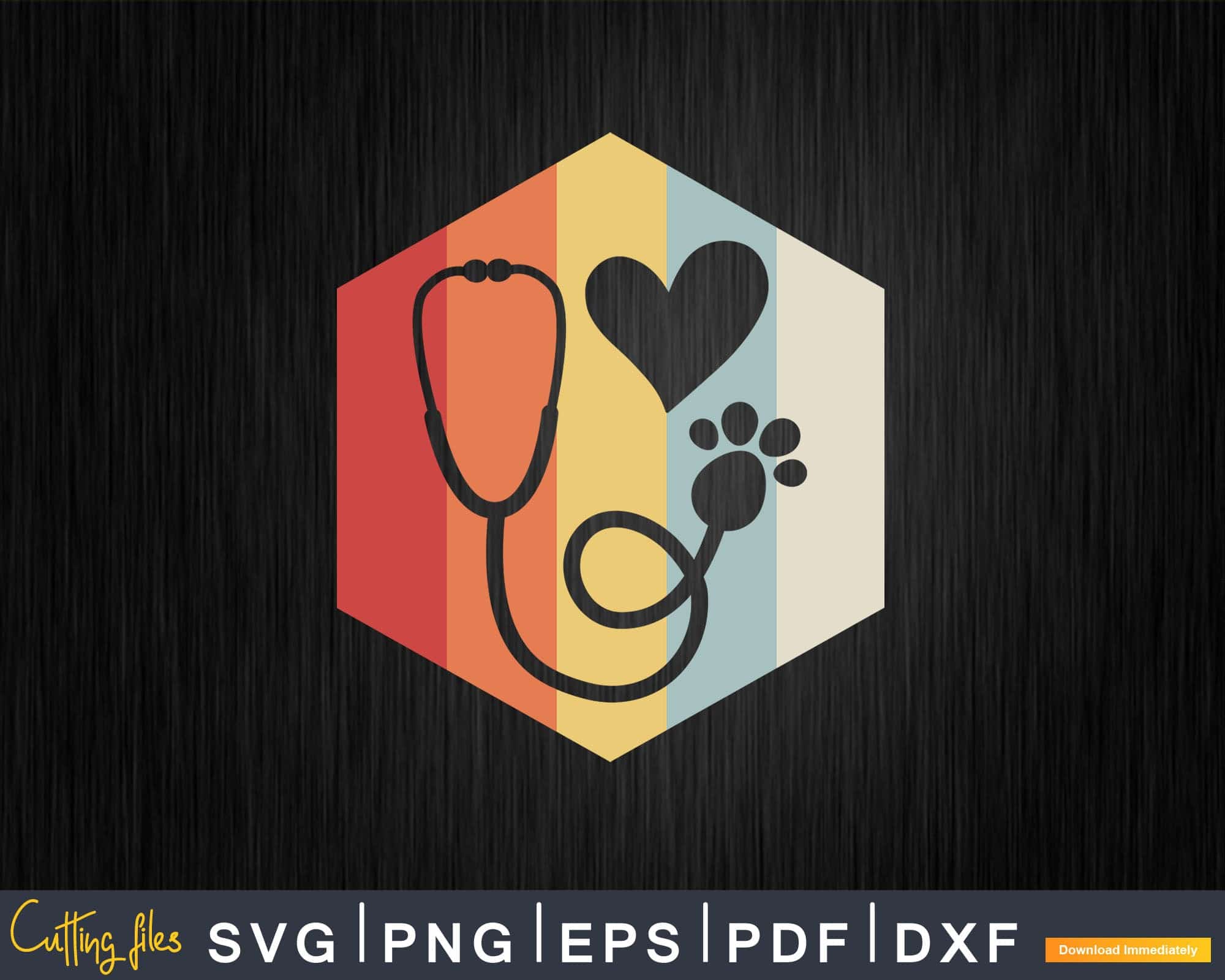 Retro Paw Print Stethoscope Veterinary Technician Svg T | Silhouettefile
