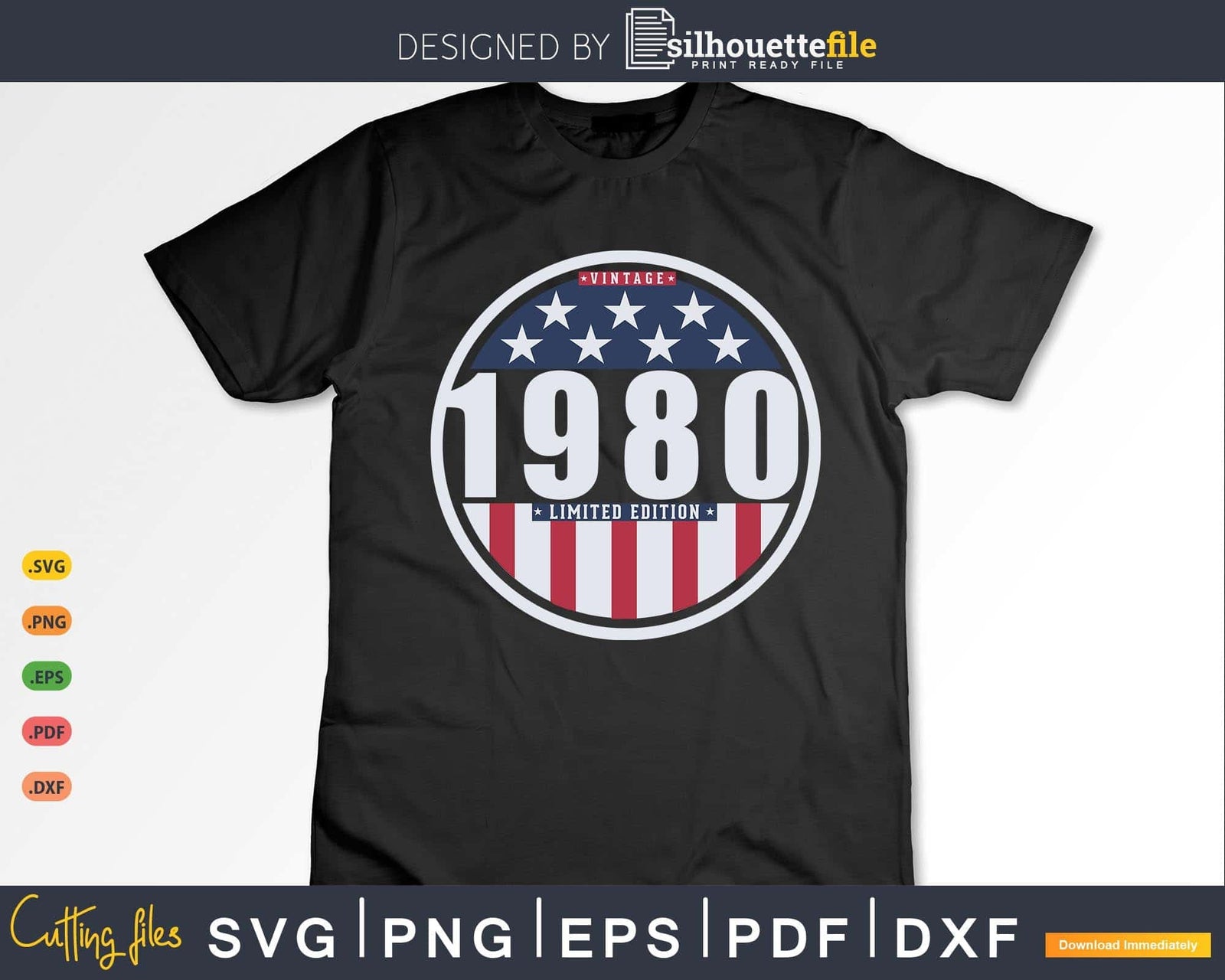 43 Years Old Vintage 1980 US Flag 43rd Birthday Anniversary Svg Crafts ...