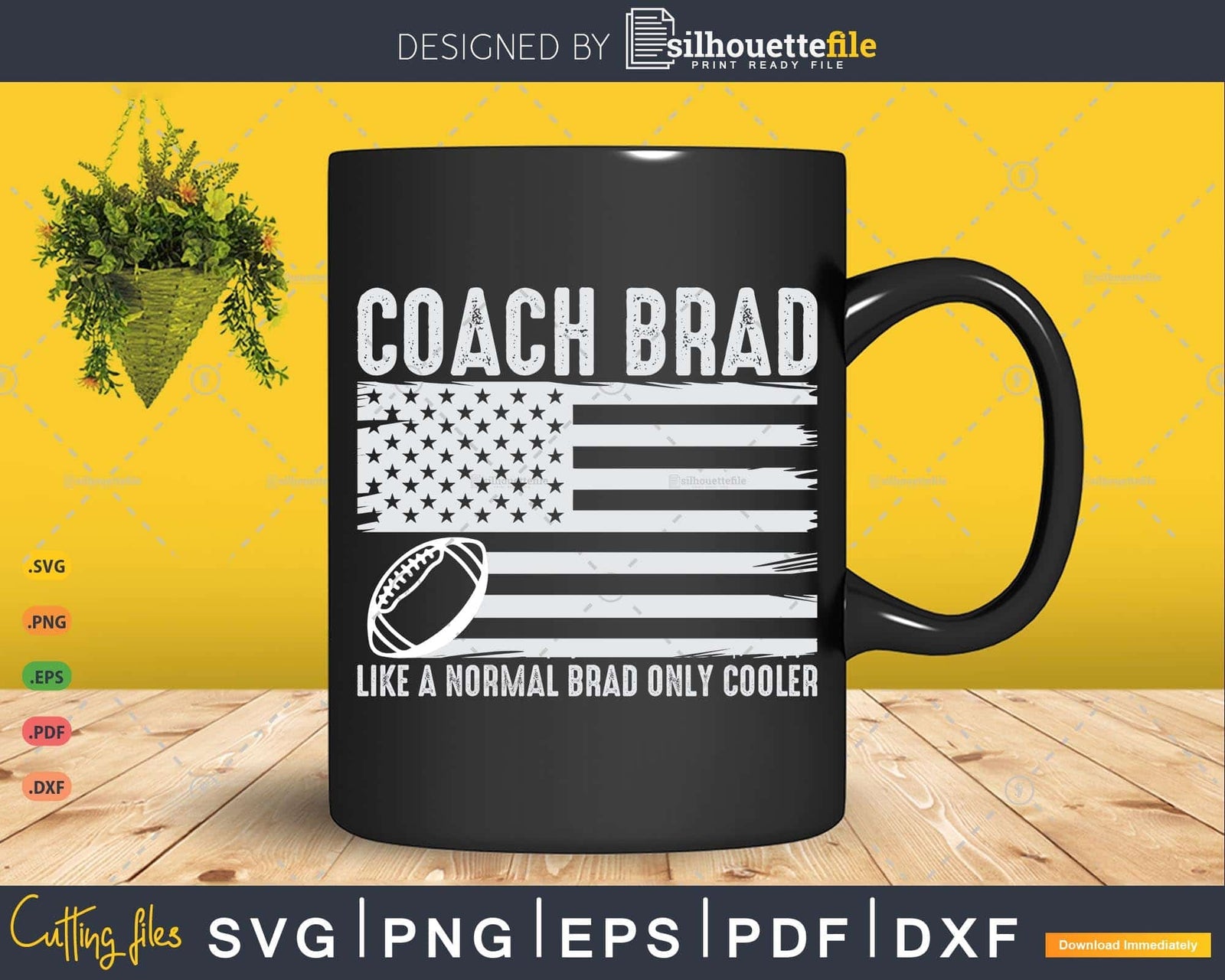 Football Coach Brad Like A Normal Brad Only Cooler USA Flag Svg Cut ...