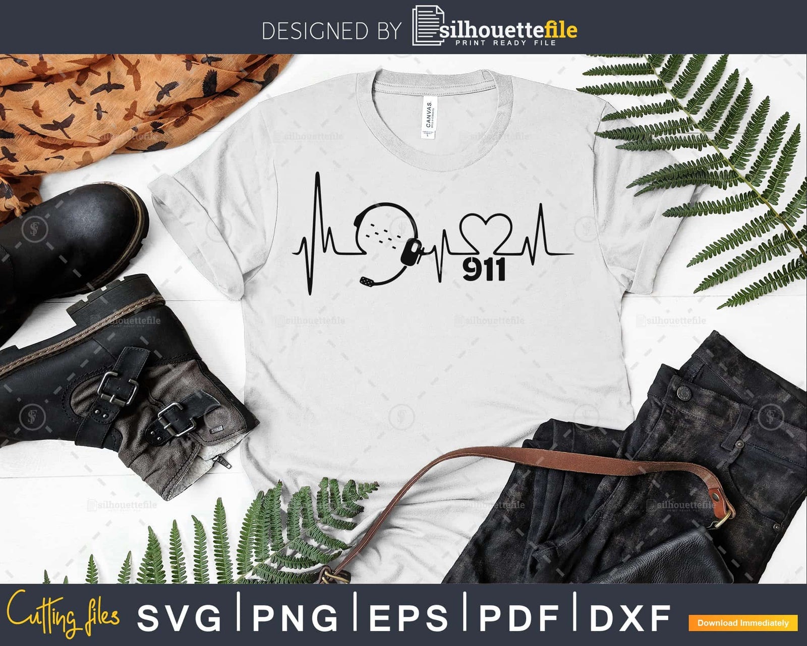 911 Dispatcher Heartbeat Headset svg cut files for silhouette ...