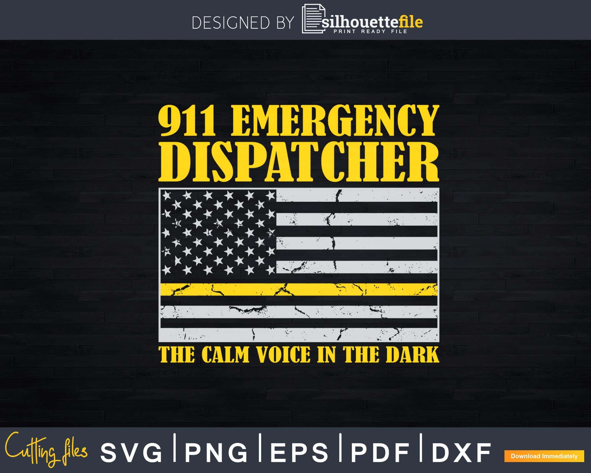 911 Dispatcher Thin Gold Line Flag Svg T-shirt Design | Silhouettefile
