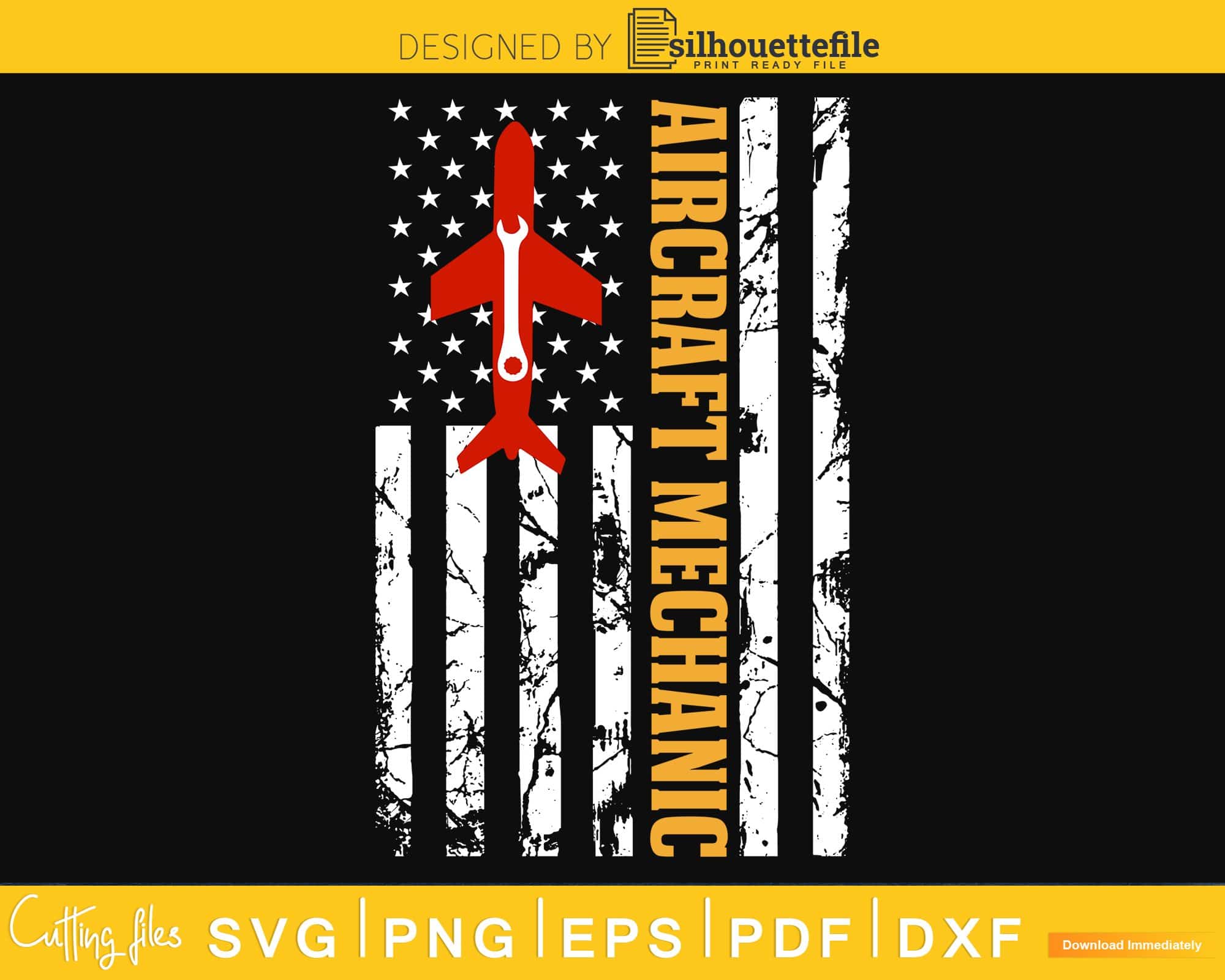 Aircraft Mechanic USA Flag Airplane svg cut craft files | Silhouettefile
