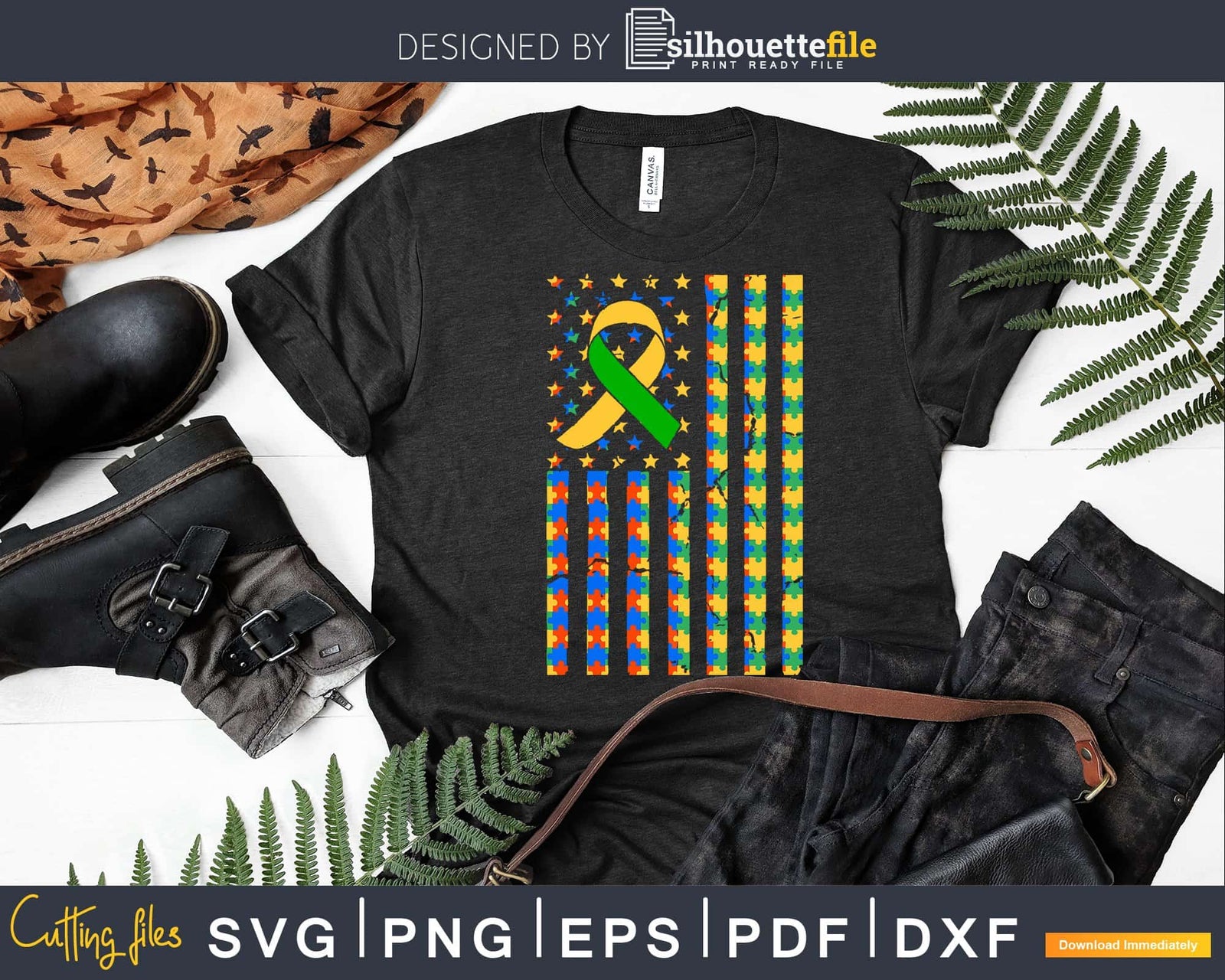 Autism Awareness Month American Flag Autistic Svg Dxg Png Design Files ...