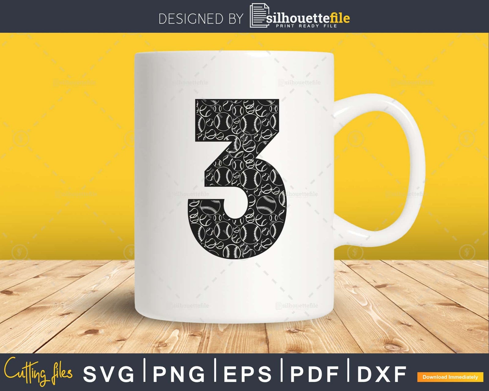 Baseball jersey numbers 3 svg PNG dxf eps cutting file for | Silhouettefile