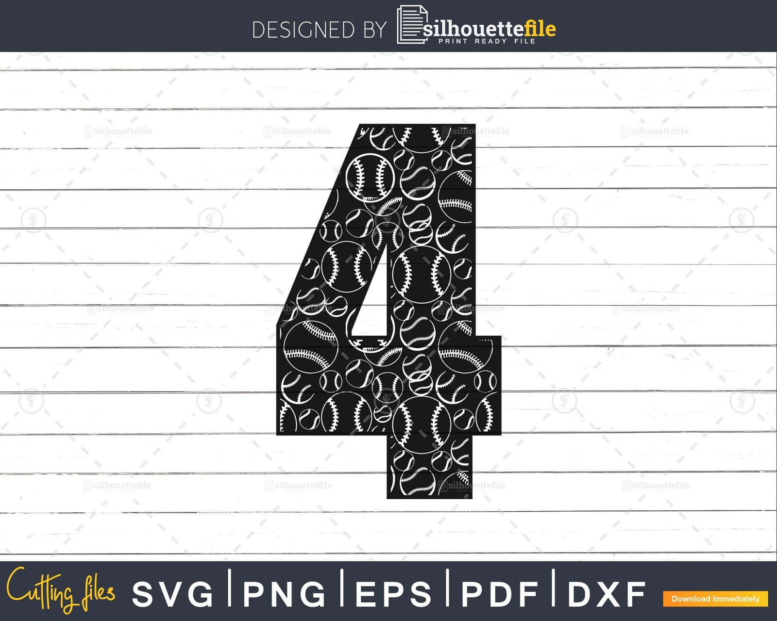 Baseball jersey numbers 4 svg PNG dxf eps cut file for | Silhouettefile