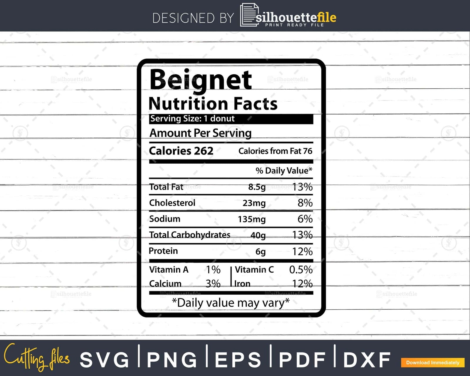 Beignet Nutrition Facts Funny Thanksgiving Svg Dxf Cut File ...