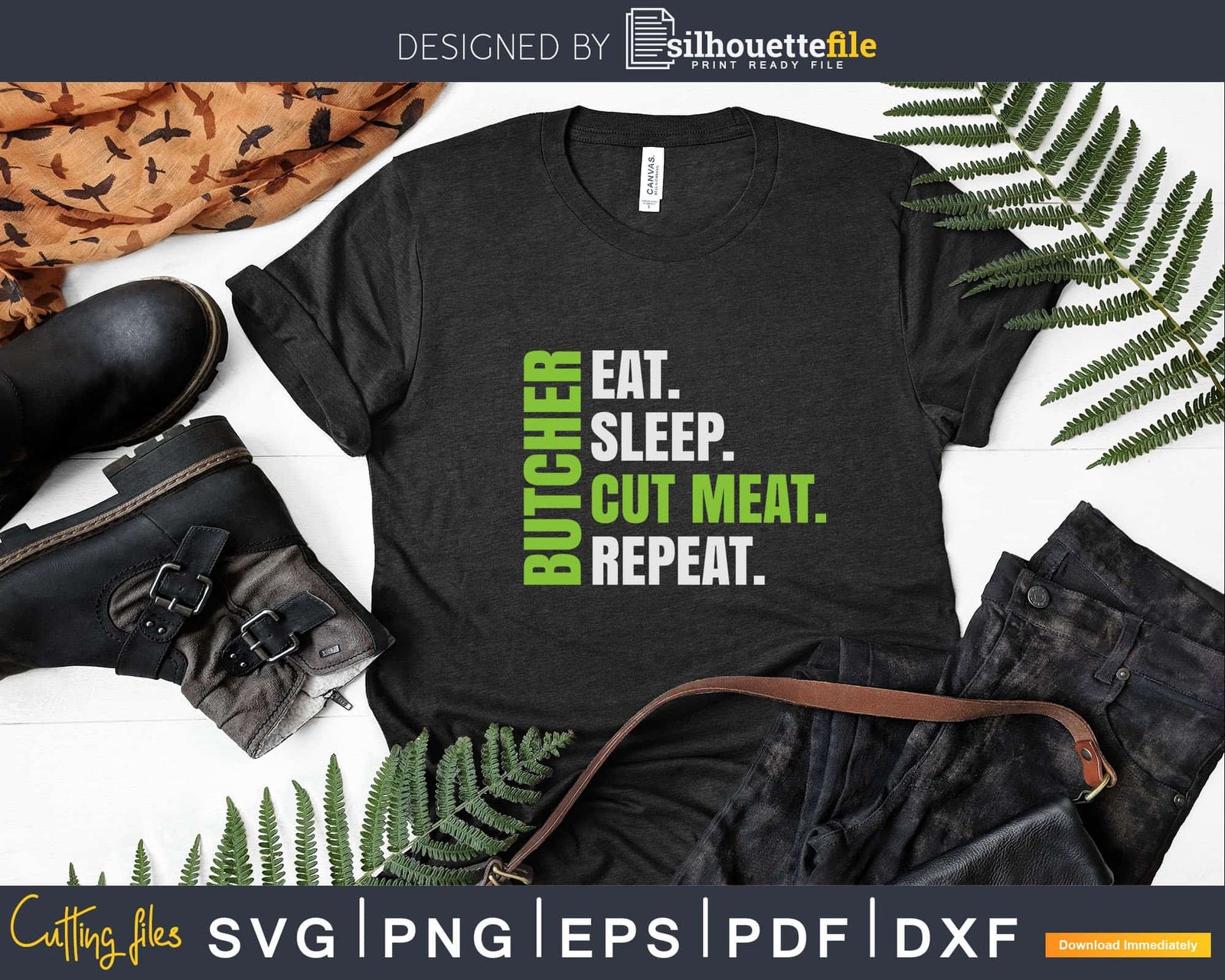 Butcher Eat Sleep Cut Meat Repeat Svg Dxf Cut Files | SilhouetteFile