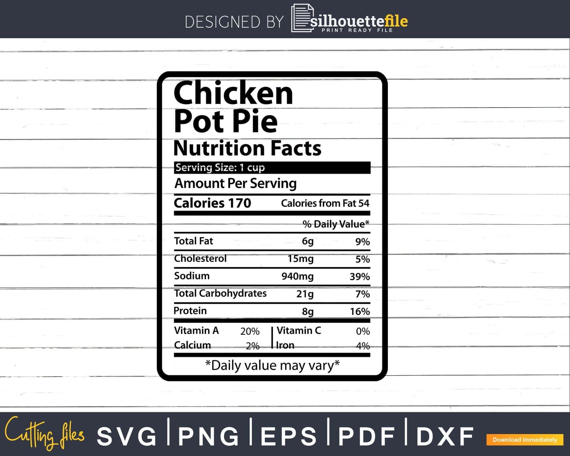 Chicken Pot Pie Nutrition Facts Funny Thanksgiving Svg Png Cut File ...