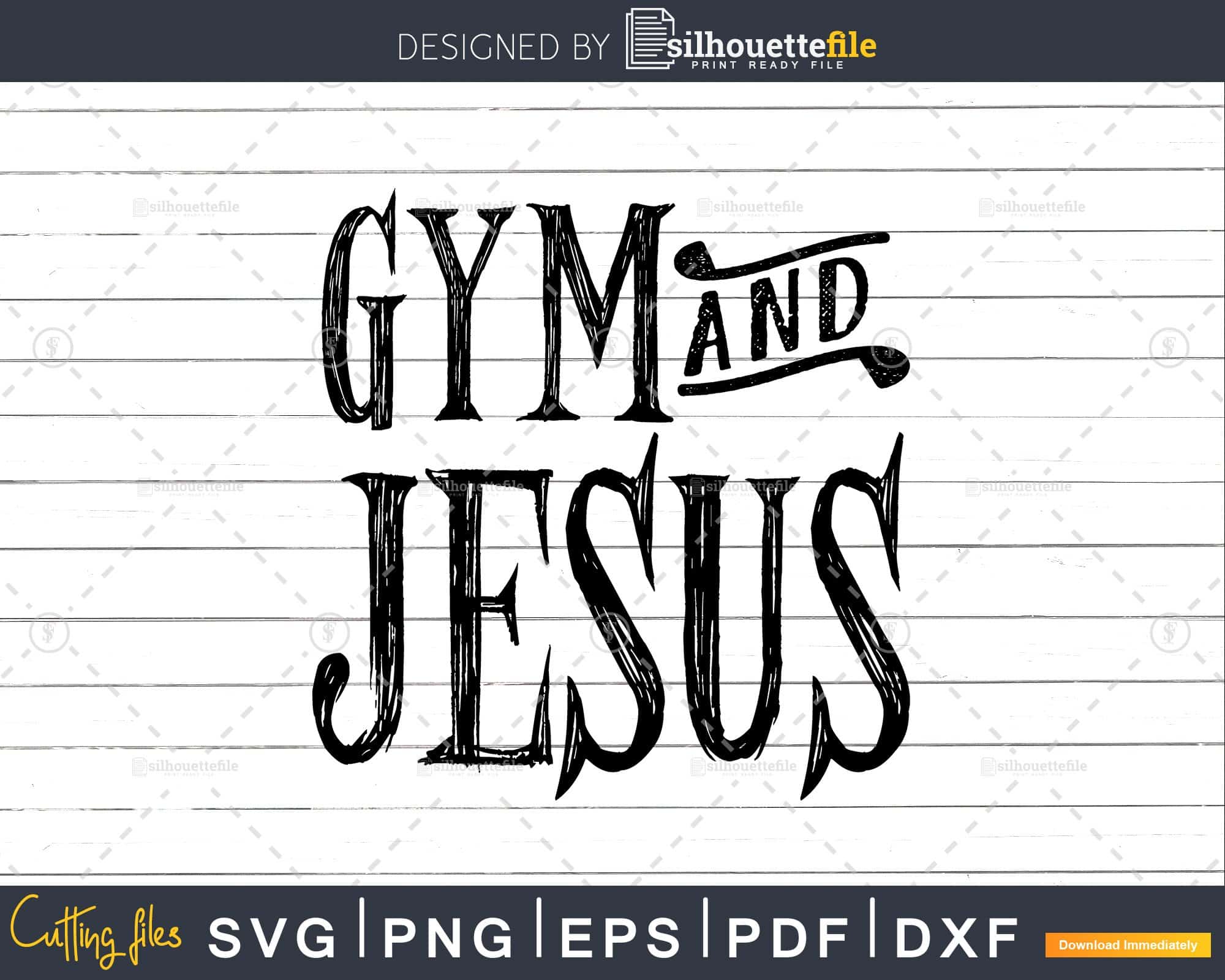 Christian Workout Distressed Gym and Jesus svg png dxf pdf | Silhouettefile