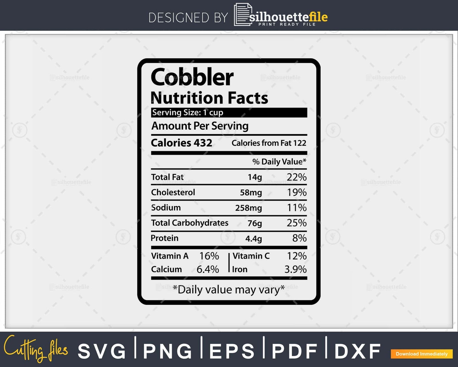 Cobbler Nutrition Facts Funny Thanksgiving Christmas Svg File ...