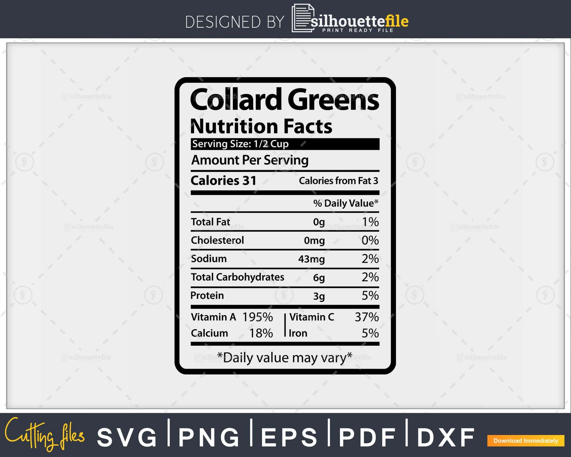 Collard greens Nutrition Facts Thanksgiving Svg Png Cricut File ...