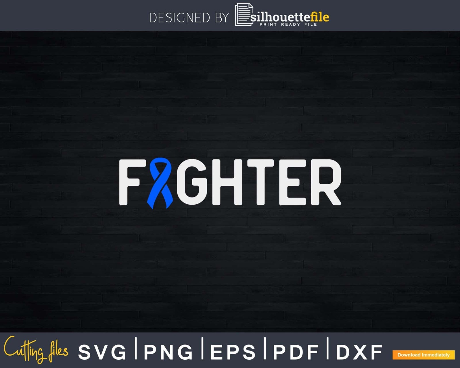 Colon Cancer Awareness Products Blue Ribbon Fighter Svg | Silhouettefile