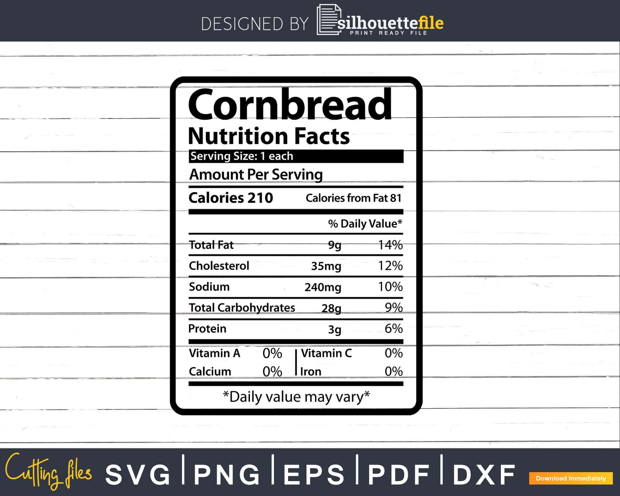 Cornbread Nutrition Facts Funny Thanksgiving Svg Png Cut File ...