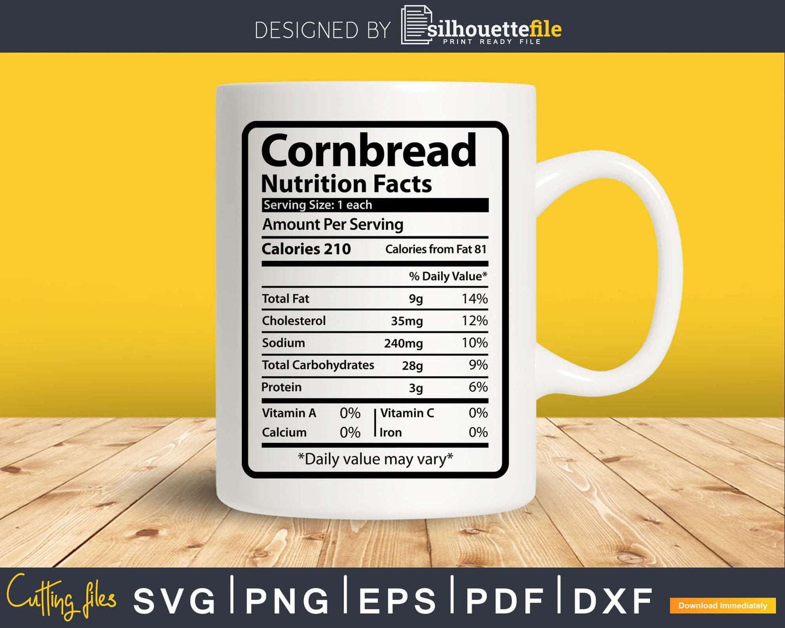 Cornbread Nutrition Facts Funny Thanksgiving Svg Png Cut File ...