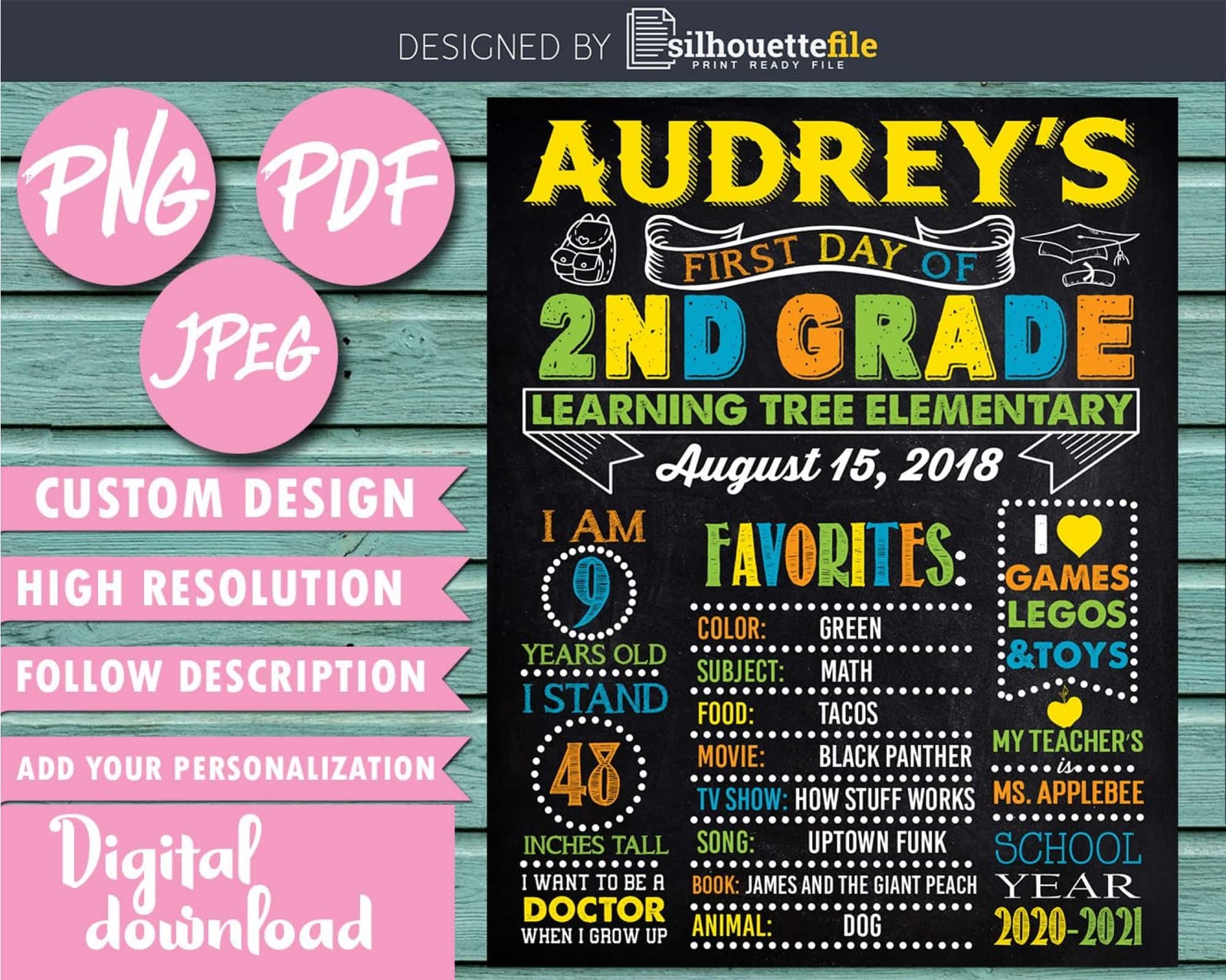 First Day Of School 2nd Grade Chalkboard Template Printable Files ...