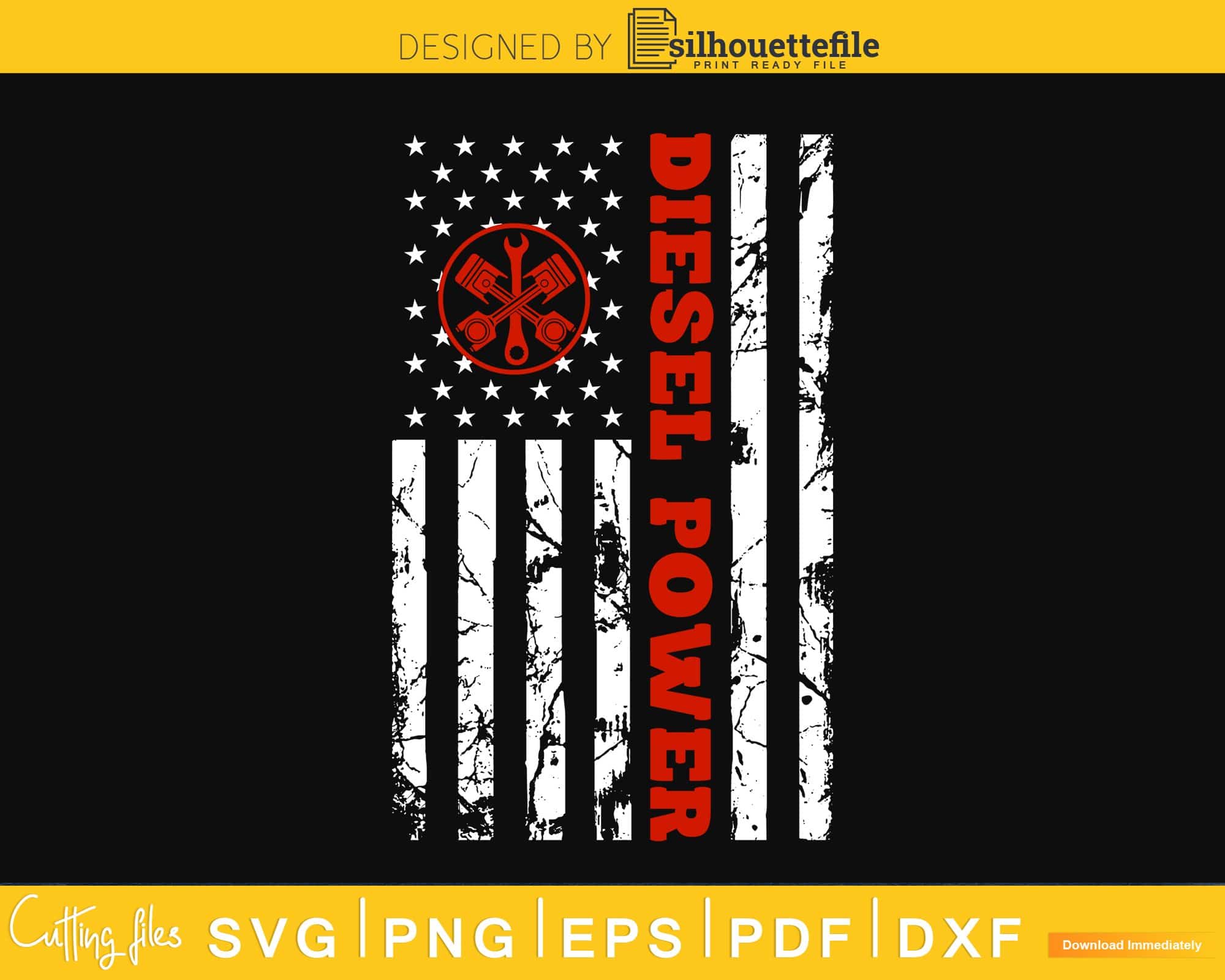 Diesel Power Flag Truck Turbo Brothers Mechanic svg cut | Silhouettefile