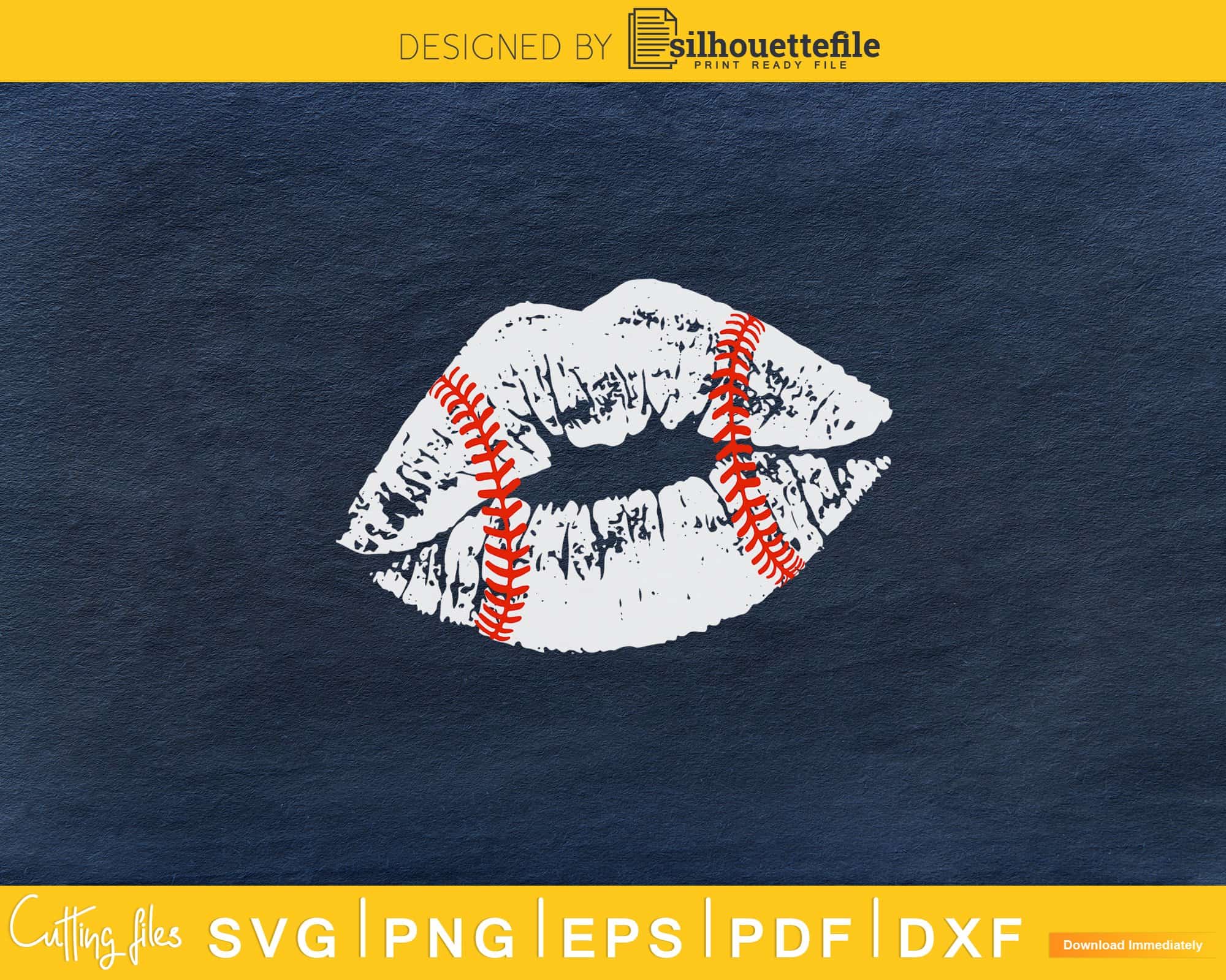 Distressed baseball lips svg png digital cutting files | Silhouettefile