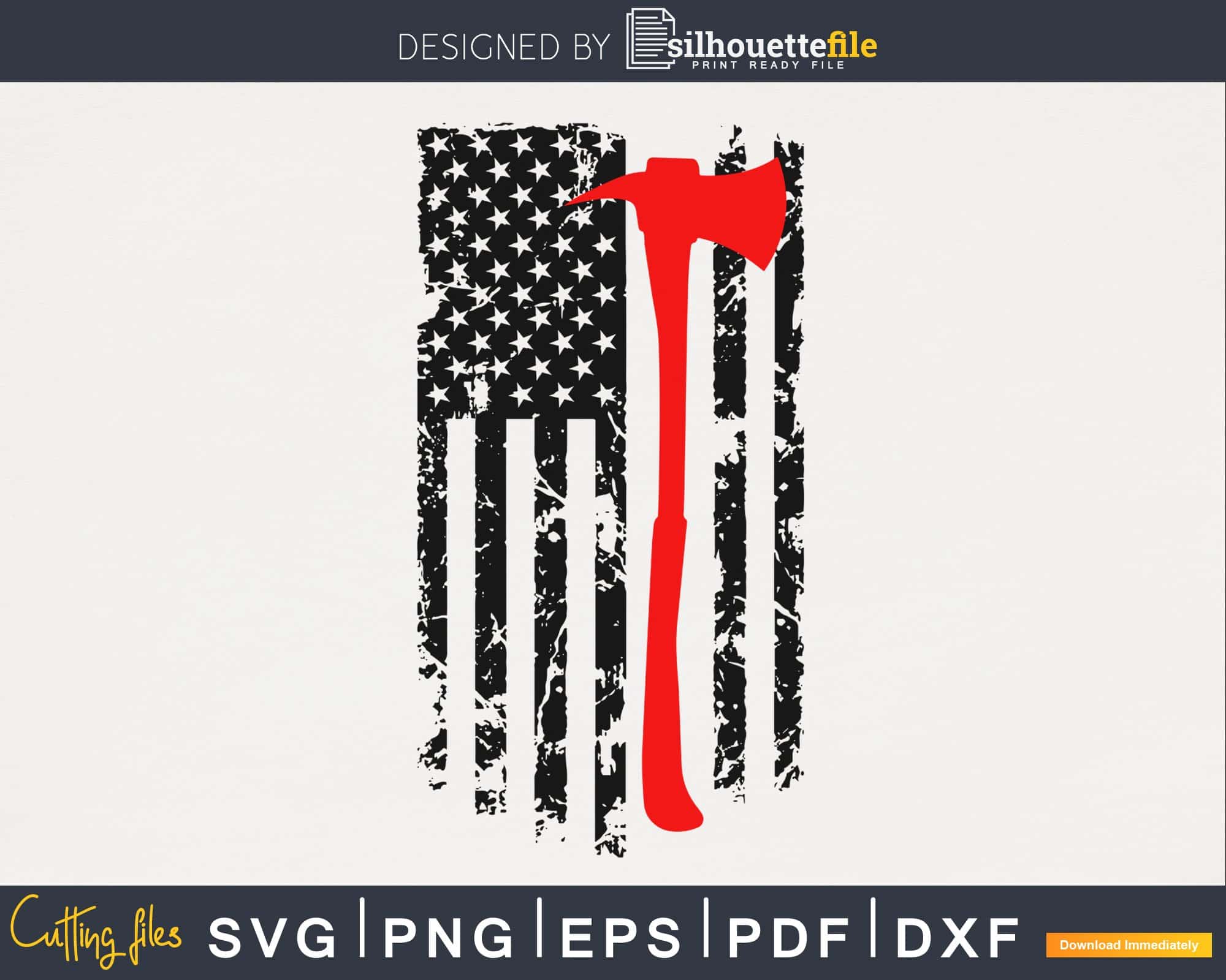 Distressed Patriot Axe Thin Red Line American Flag | SilhouetteFile