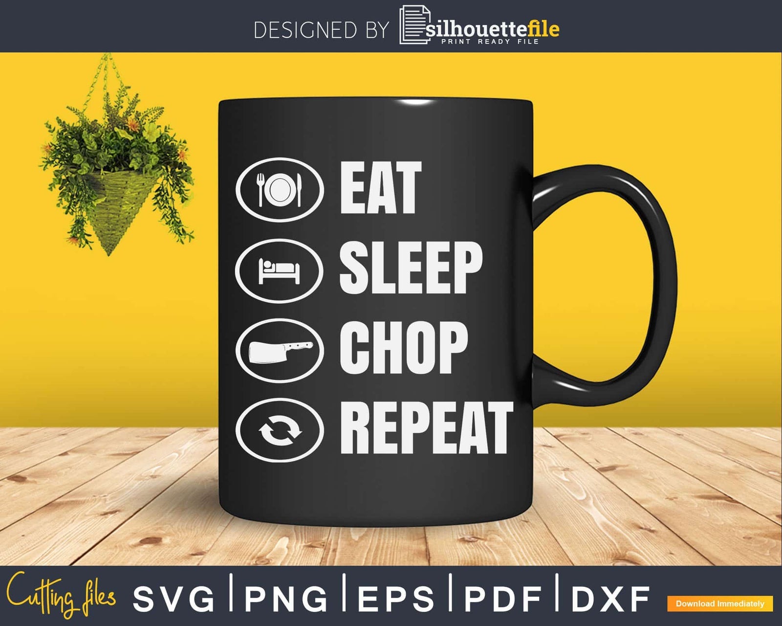 Eat Sleep Chop Repeat Design Butcher Knife Svg Dxf Cricut | Silhouettefile
