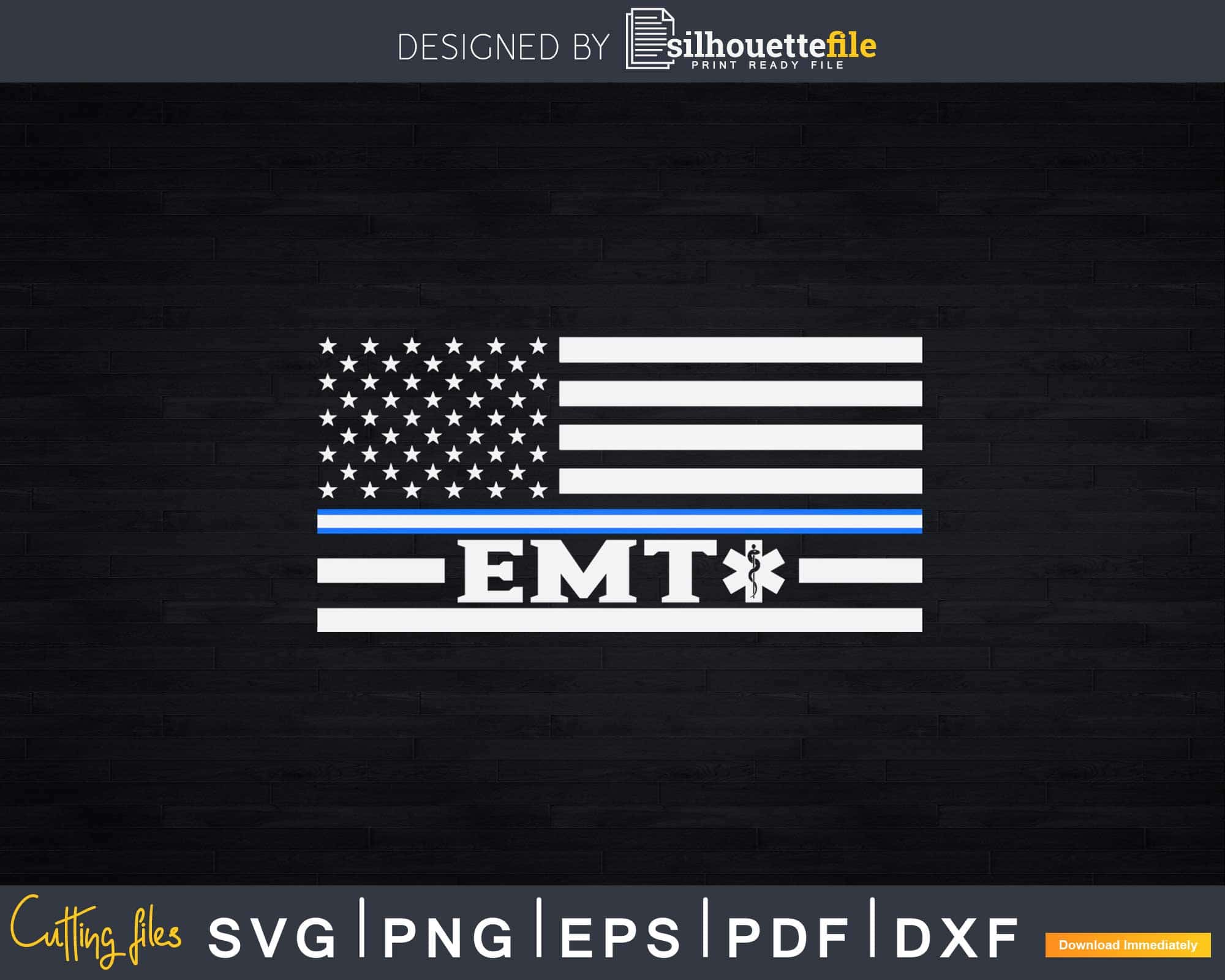 EMT Flag Thin Blue White Line USA Flag Svg T-shirt Design | Silhouettefile