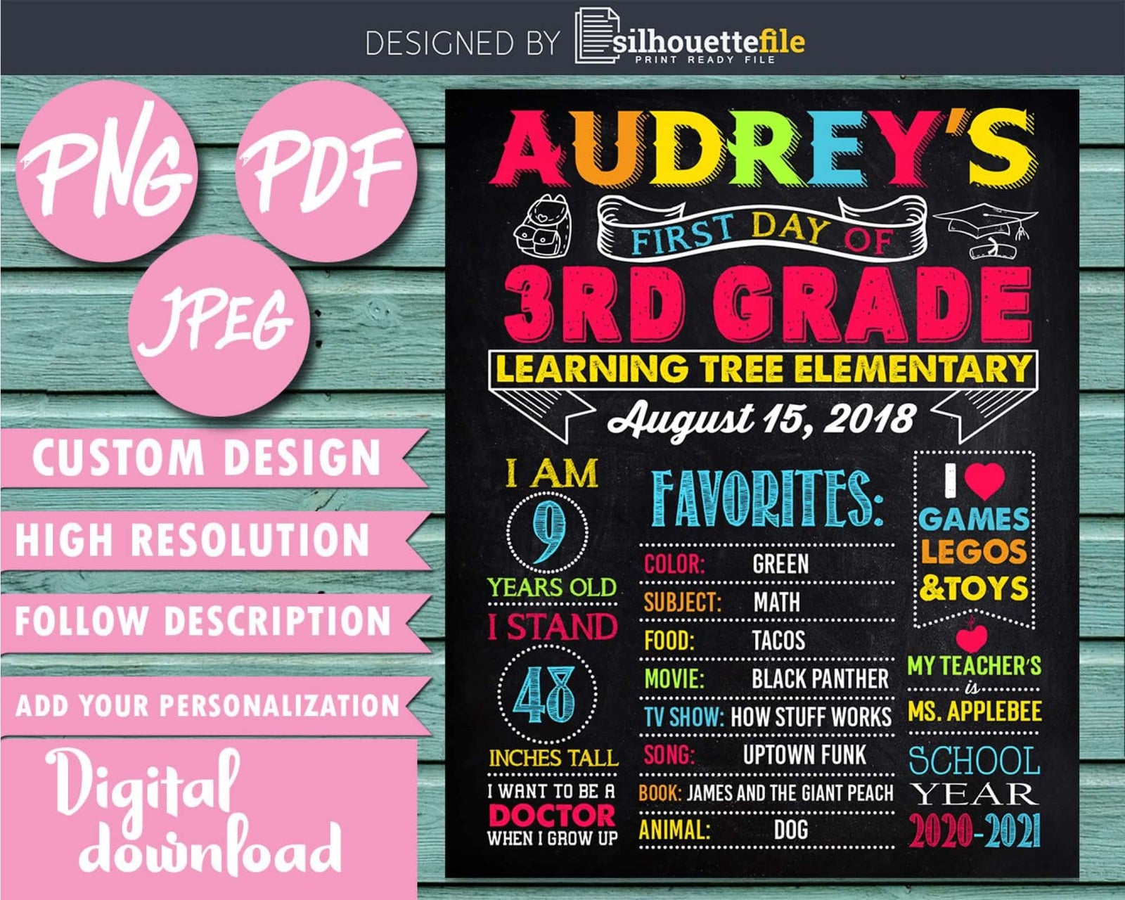 First Day Of School 3rd Grade Chalkboard Template Printable ...