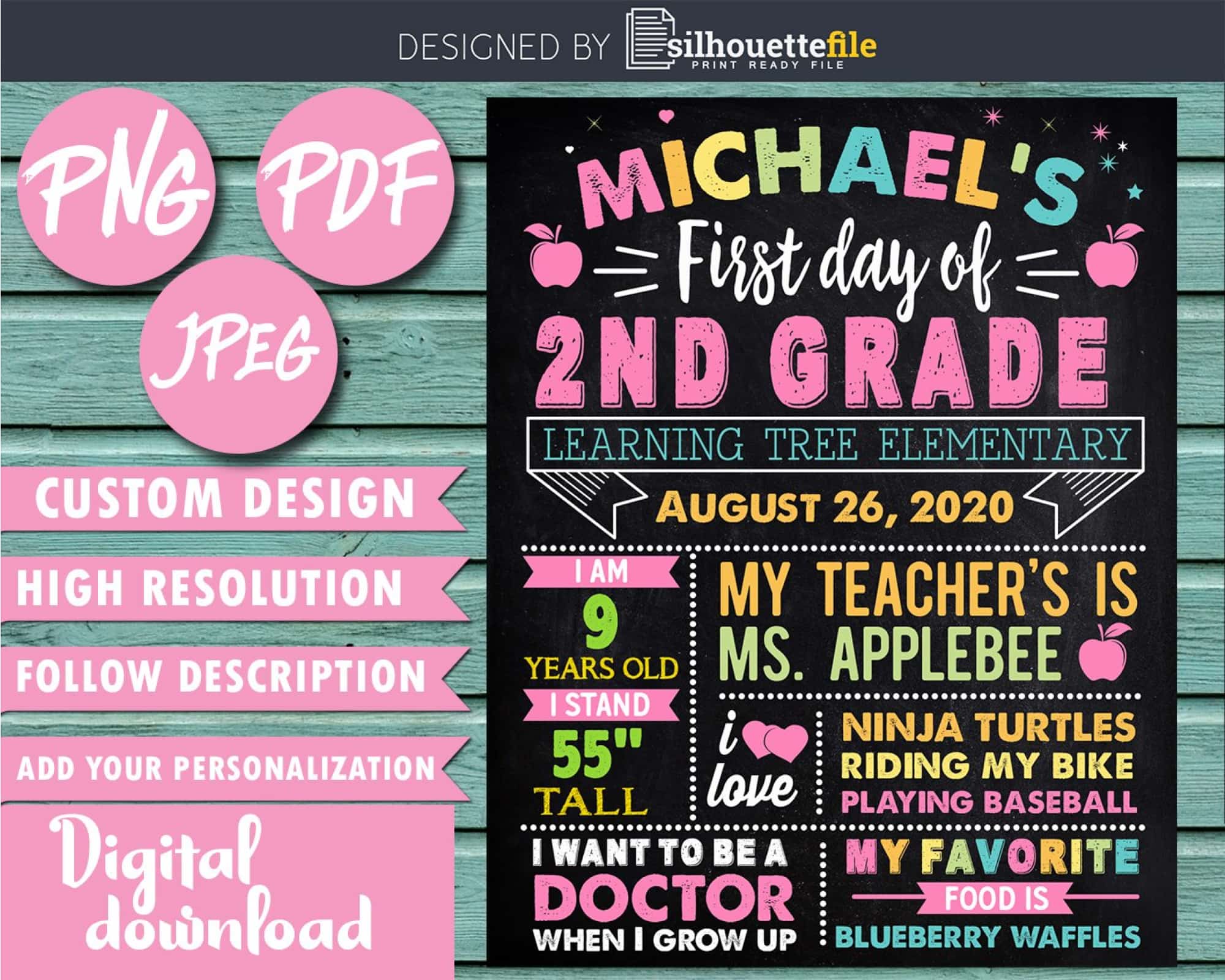 First Day of School Chalkboard Sign 2nd Grade Printable | Silhouettefile