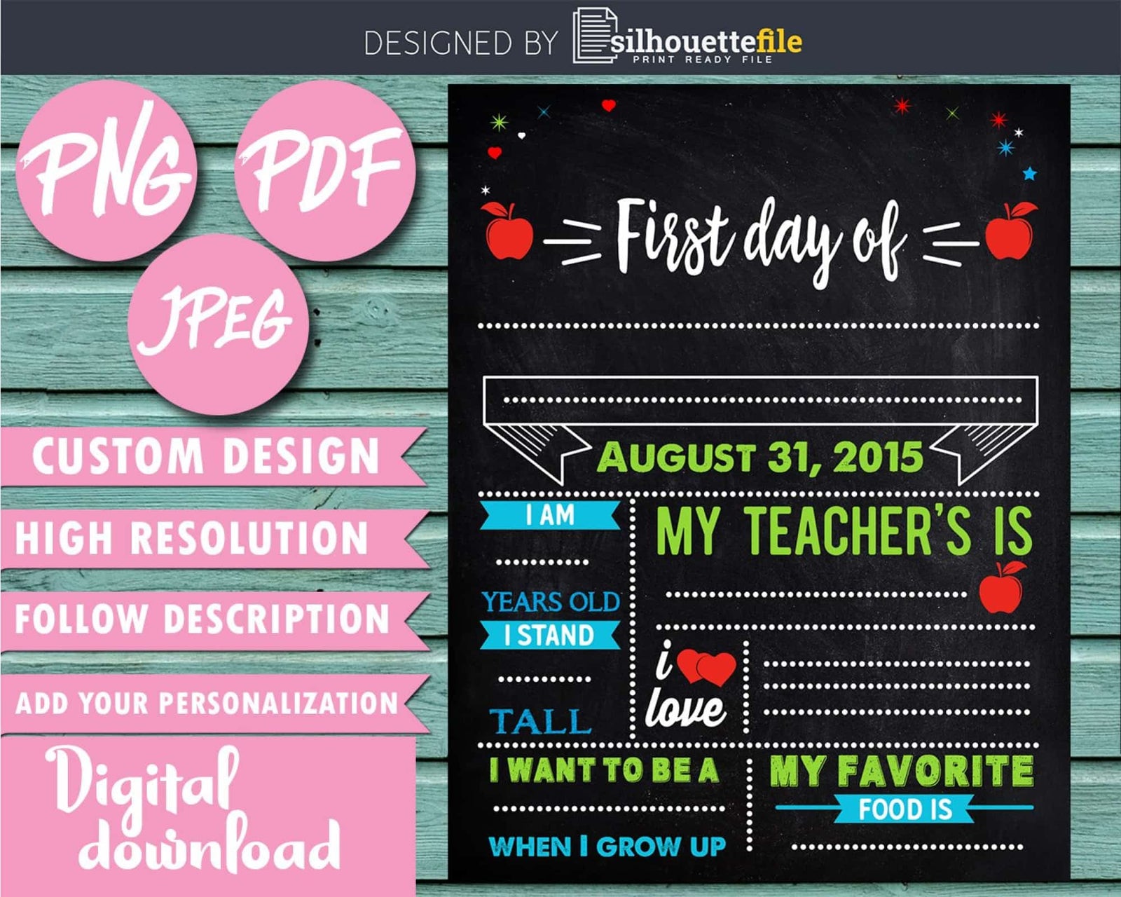 First Day of School Chalkboard Sign Poster Template Year One Files ...