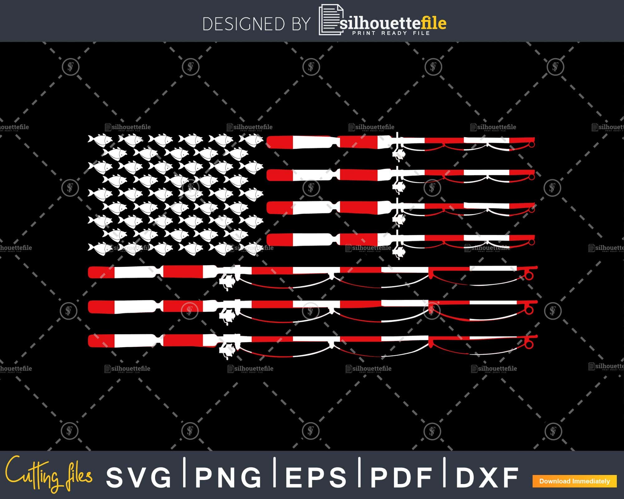 Fly Rod Fishing American Flag svg printable instant download files ...