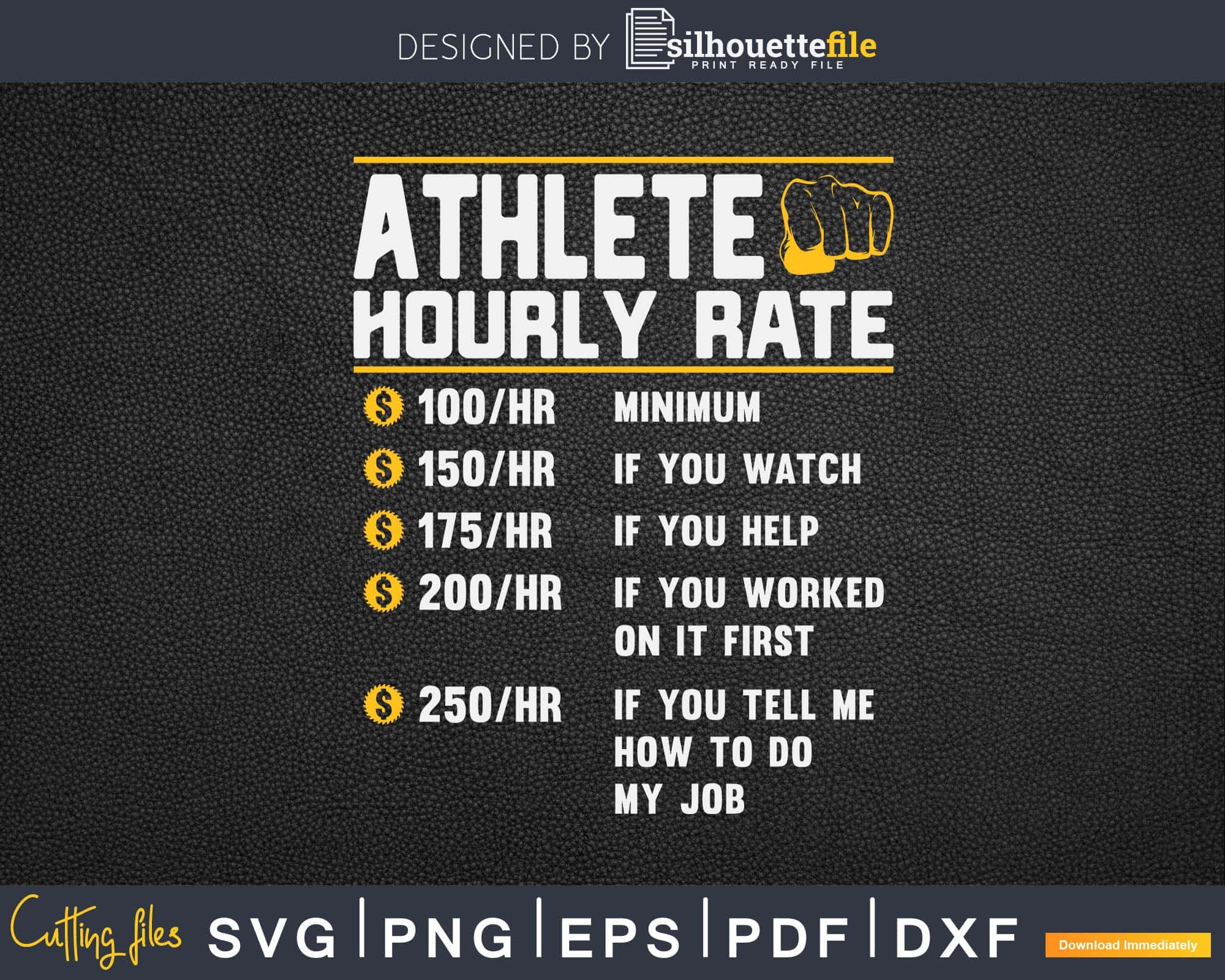 Funny Athlete Hourly Rate Svg Png Cricut Files | SilhouetteFile