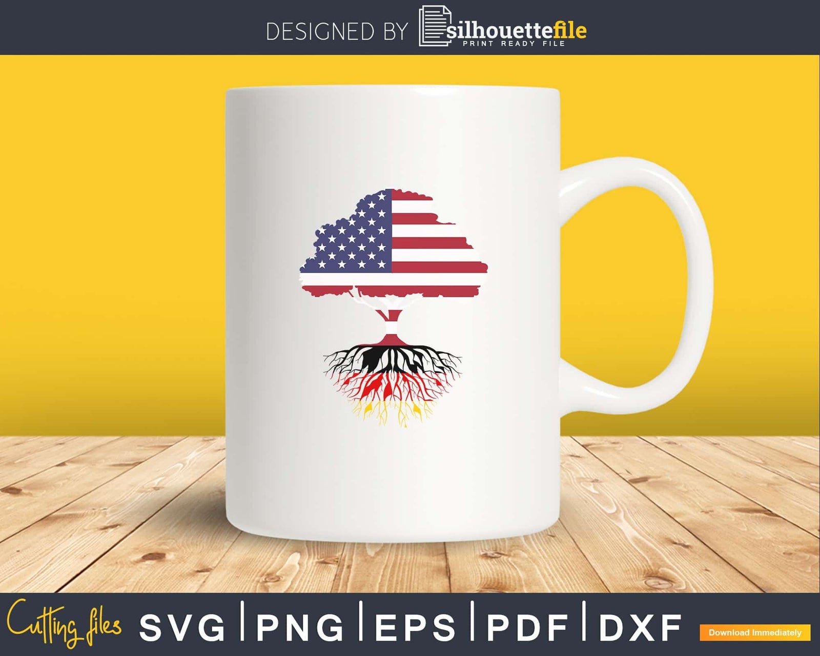German Roots American Grown Tree Flag USA Germany svg png | Silhouettefile