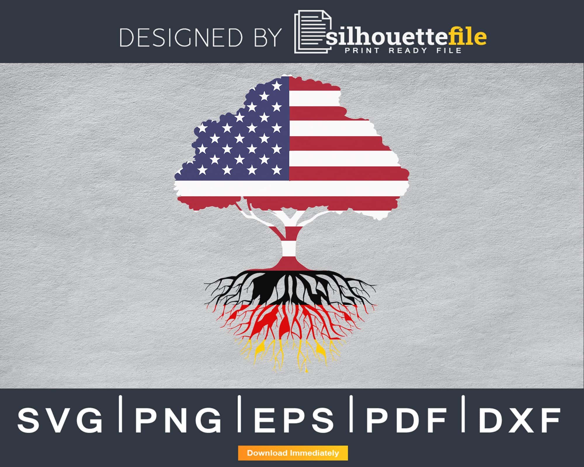 German Roots American Grown Tree Flag USA Germany svg png | Silhouettefile