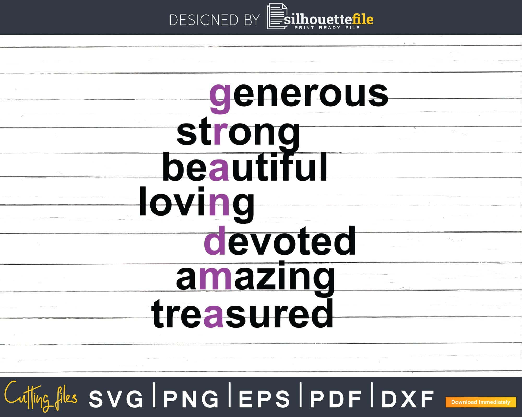 Grandma Letters Cute Graphic for Grandmother Svg Dxf Digital ...