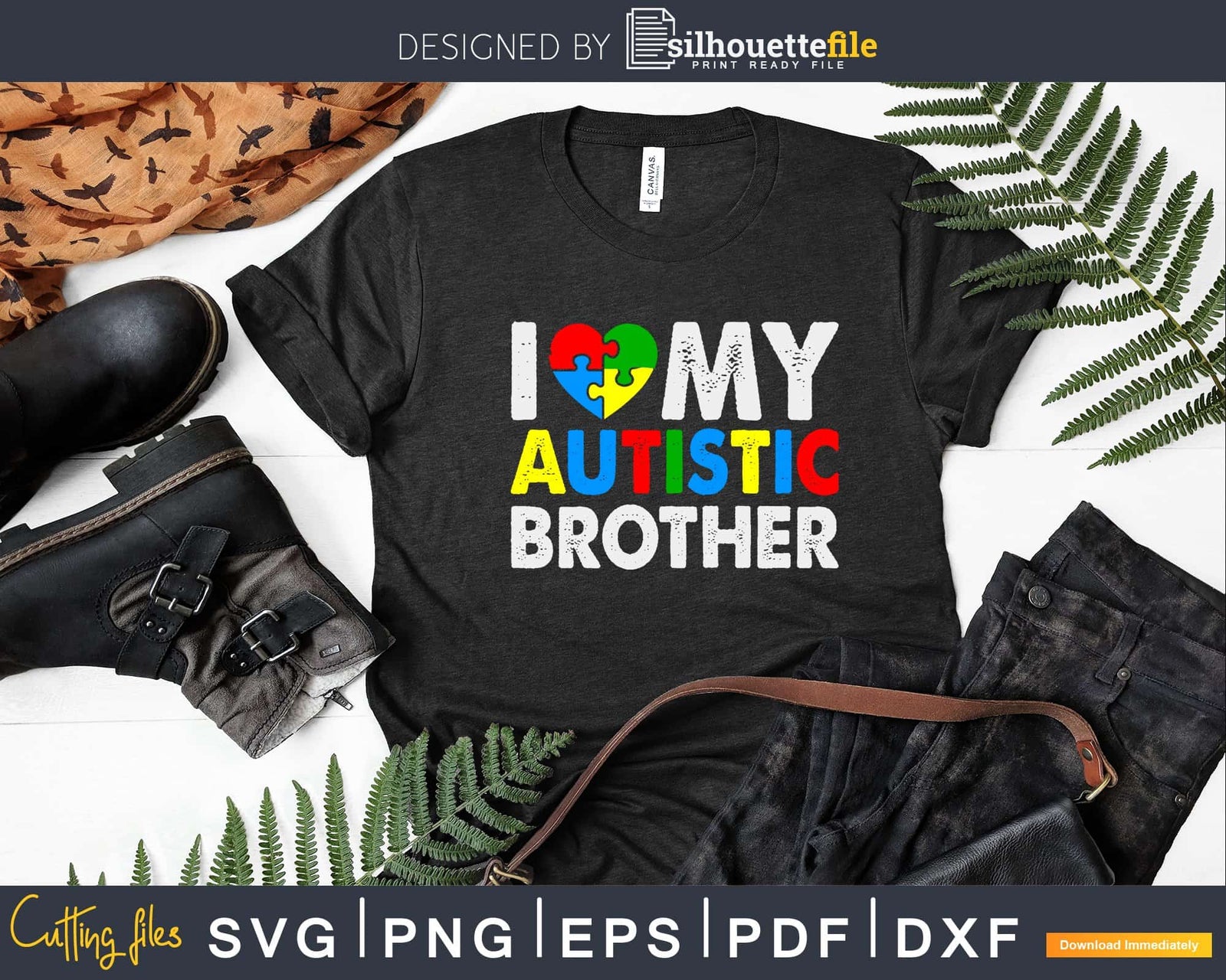 I Love My Autistic Brother Autism Heart Svg Dxg Png Design Files ...