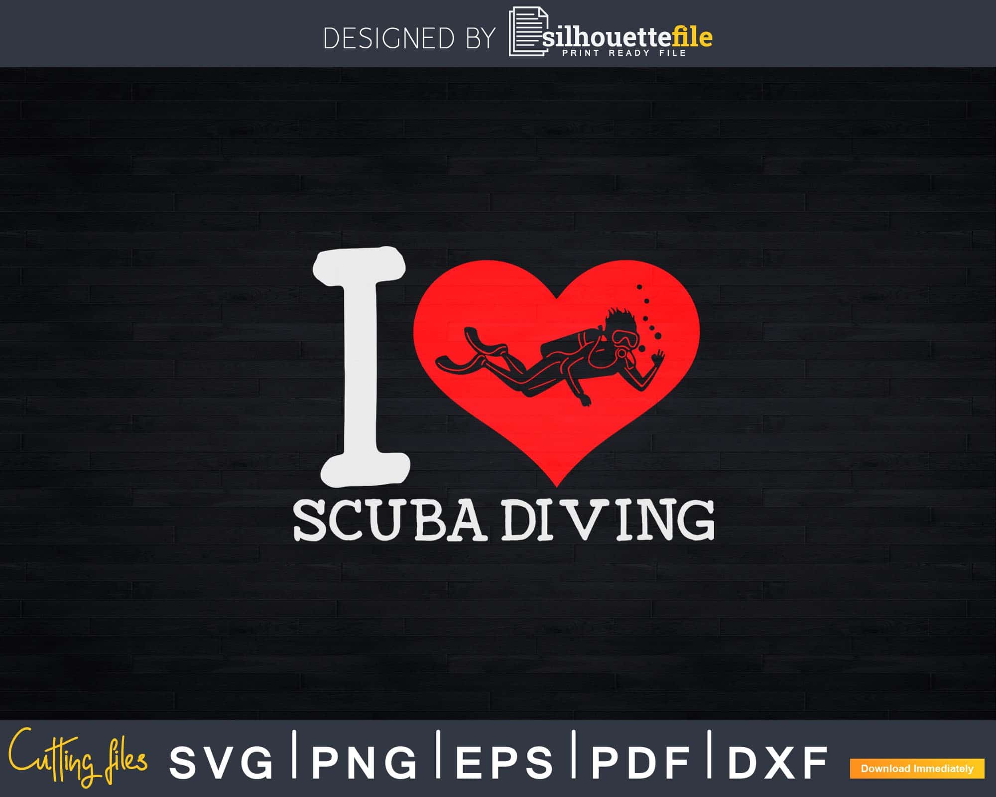 I Love Scuba Diving Bicolor Heart Png Svg T-shirt Design | SilhouetteFile