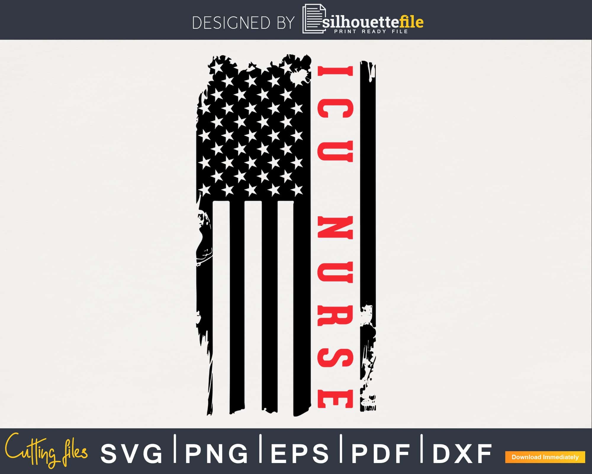 ICU Nurse Thin Red Black line American Flag for 4th of july ...