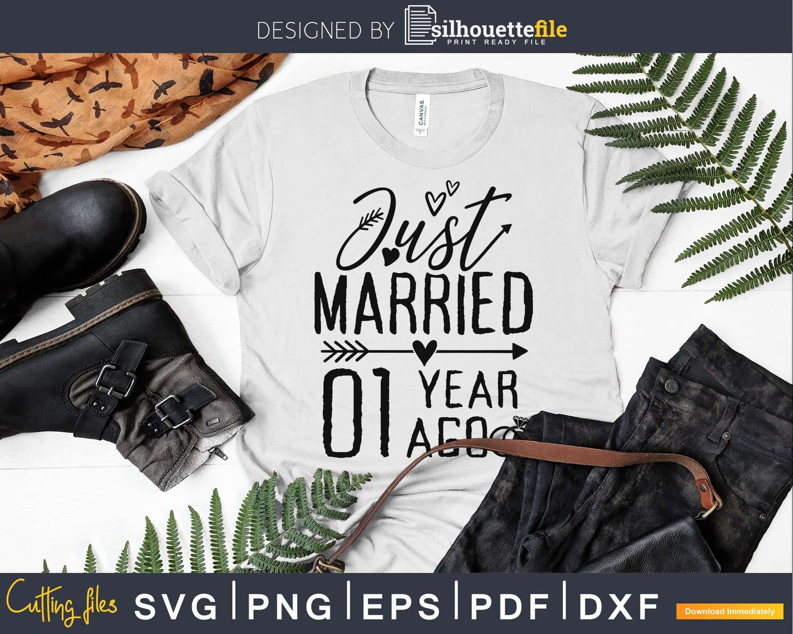 Just married 1 year ago Wedding Anniversary svg png digital ...