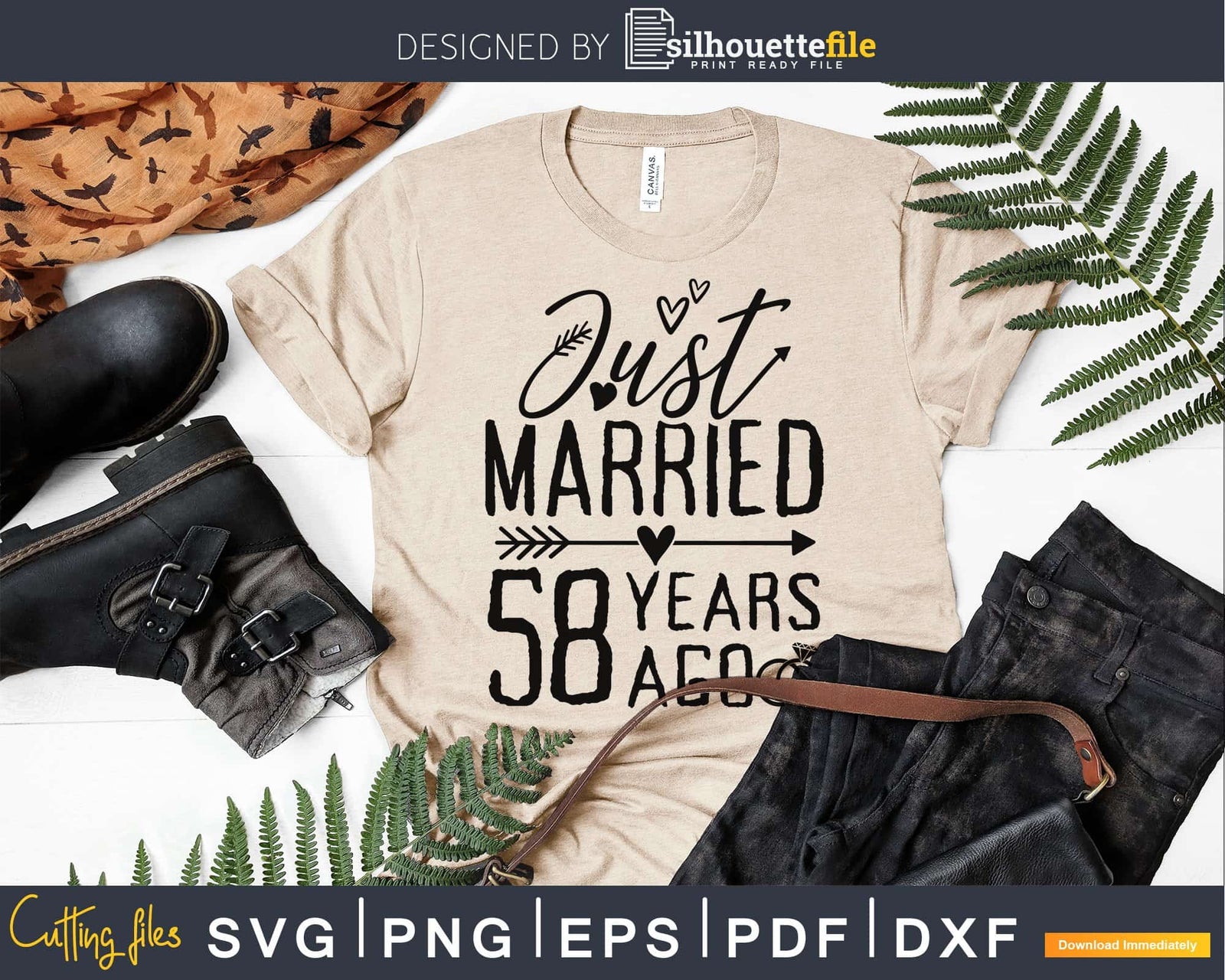 Just married 58 years ago Wedding Anniversary svg png dxf | SilhouetteFile