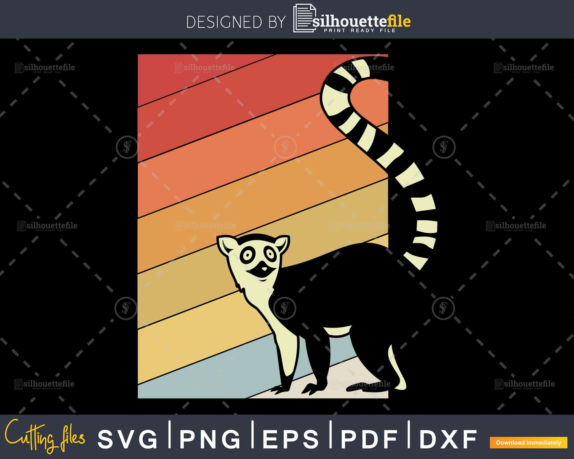 Lemur Retro vintage Style cricut cut svg png silhouette | SilhouetteFile