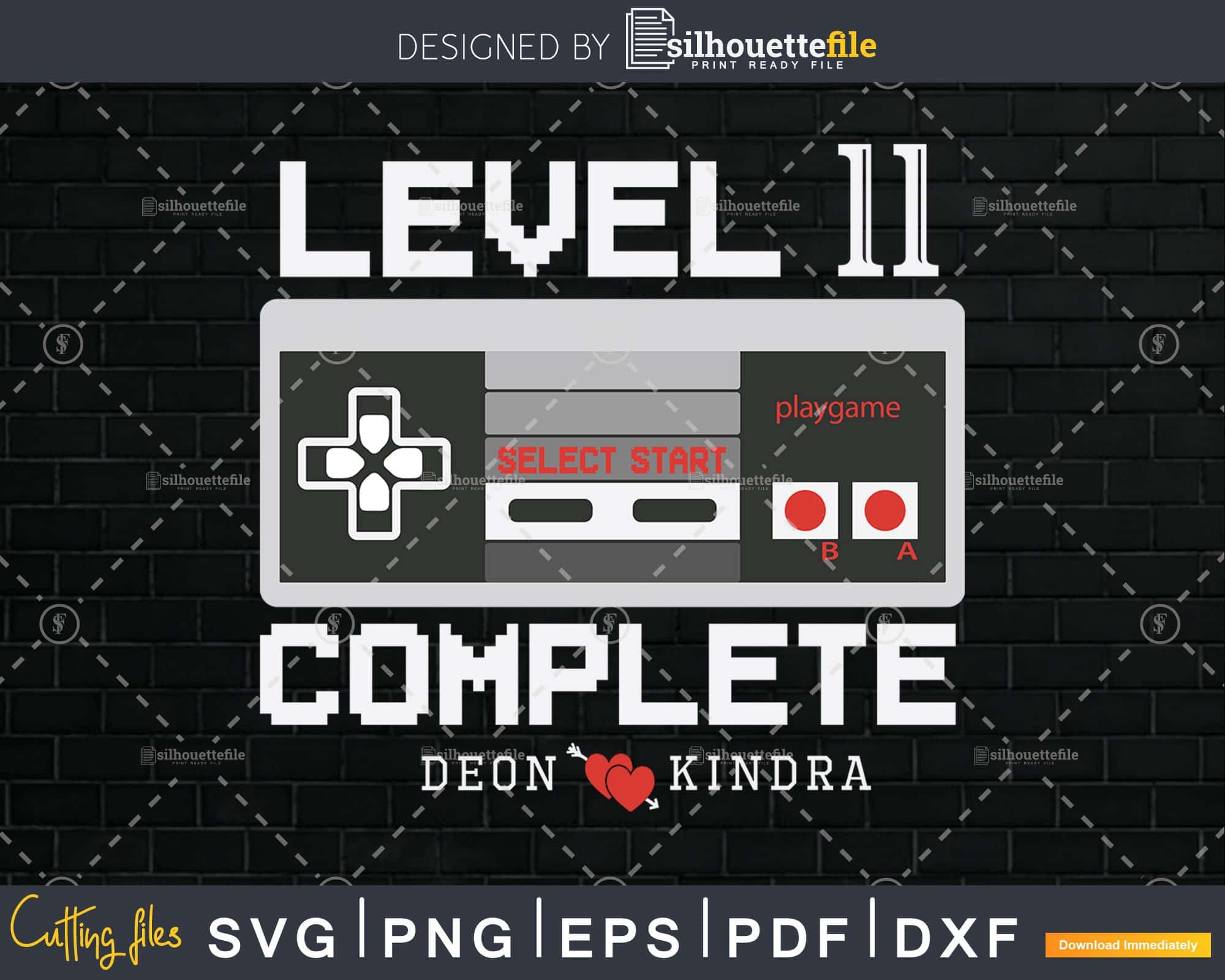 Level 11 Complete 11th Wedding Anniversary Svg Png T-shirt | Silhouettefile