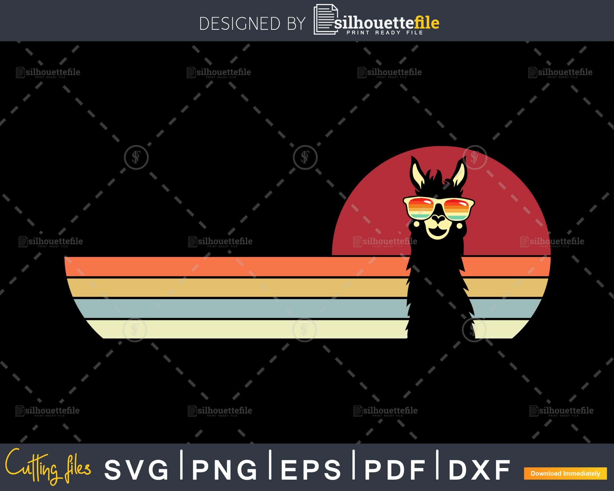 Llama Alpaca Retro vintage Style cricut cut svg png dxf | Silhouettefile
