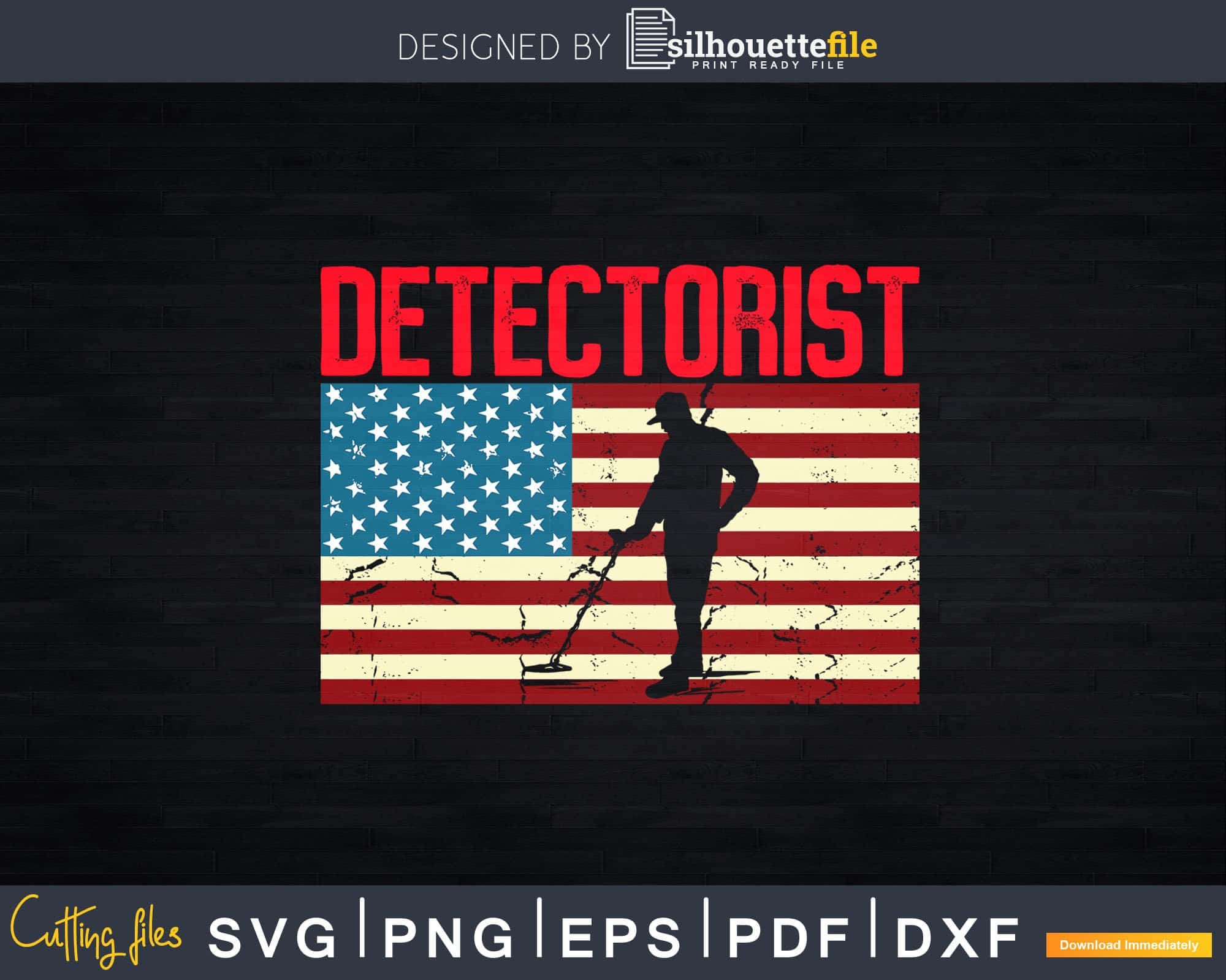 Metal Detecting American Detectorist Treasure Flag Svg Dxf | Silhouettefile