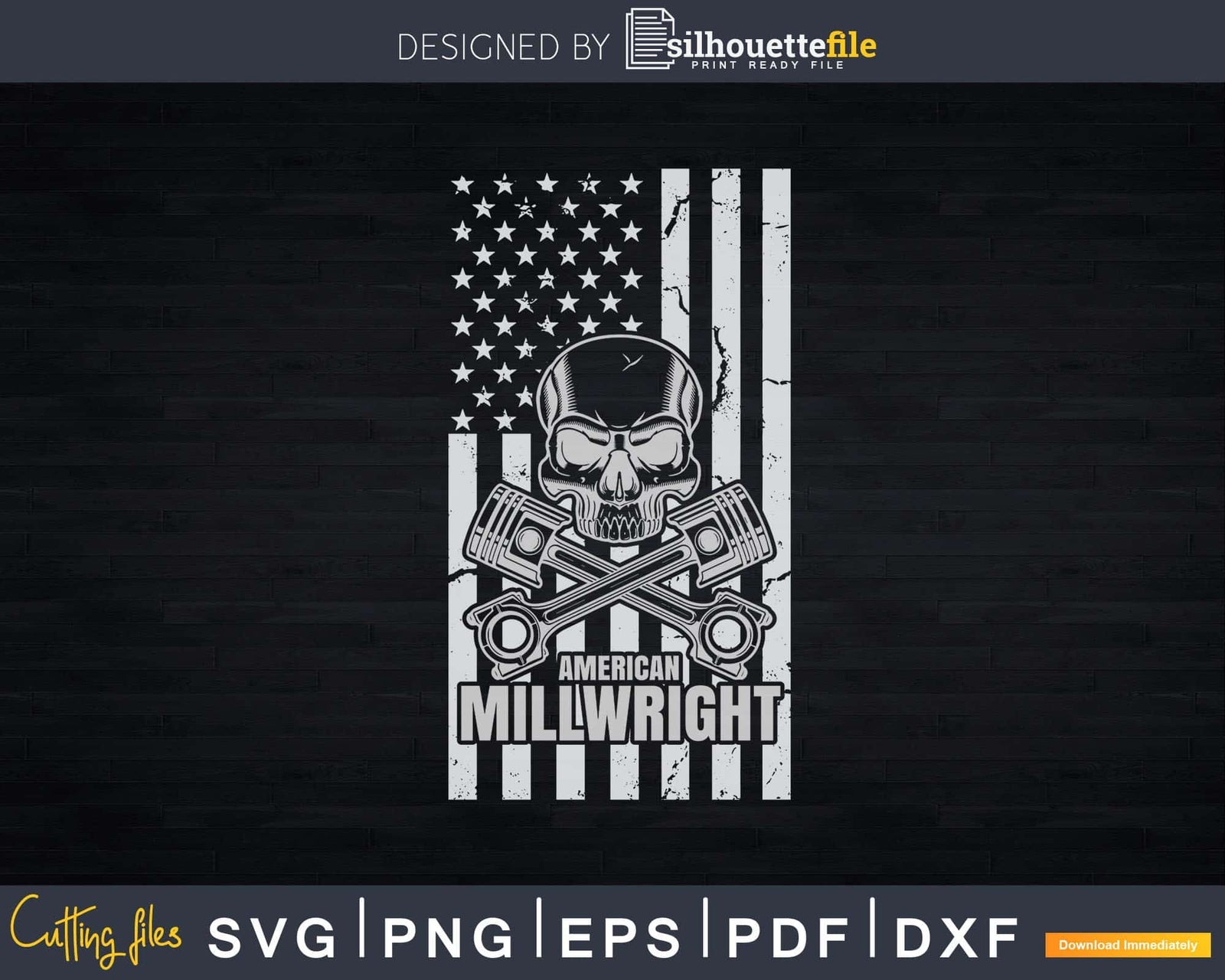 Millwright Skull and Wrenches American Flag Svg Png Cut | Silhouettefile