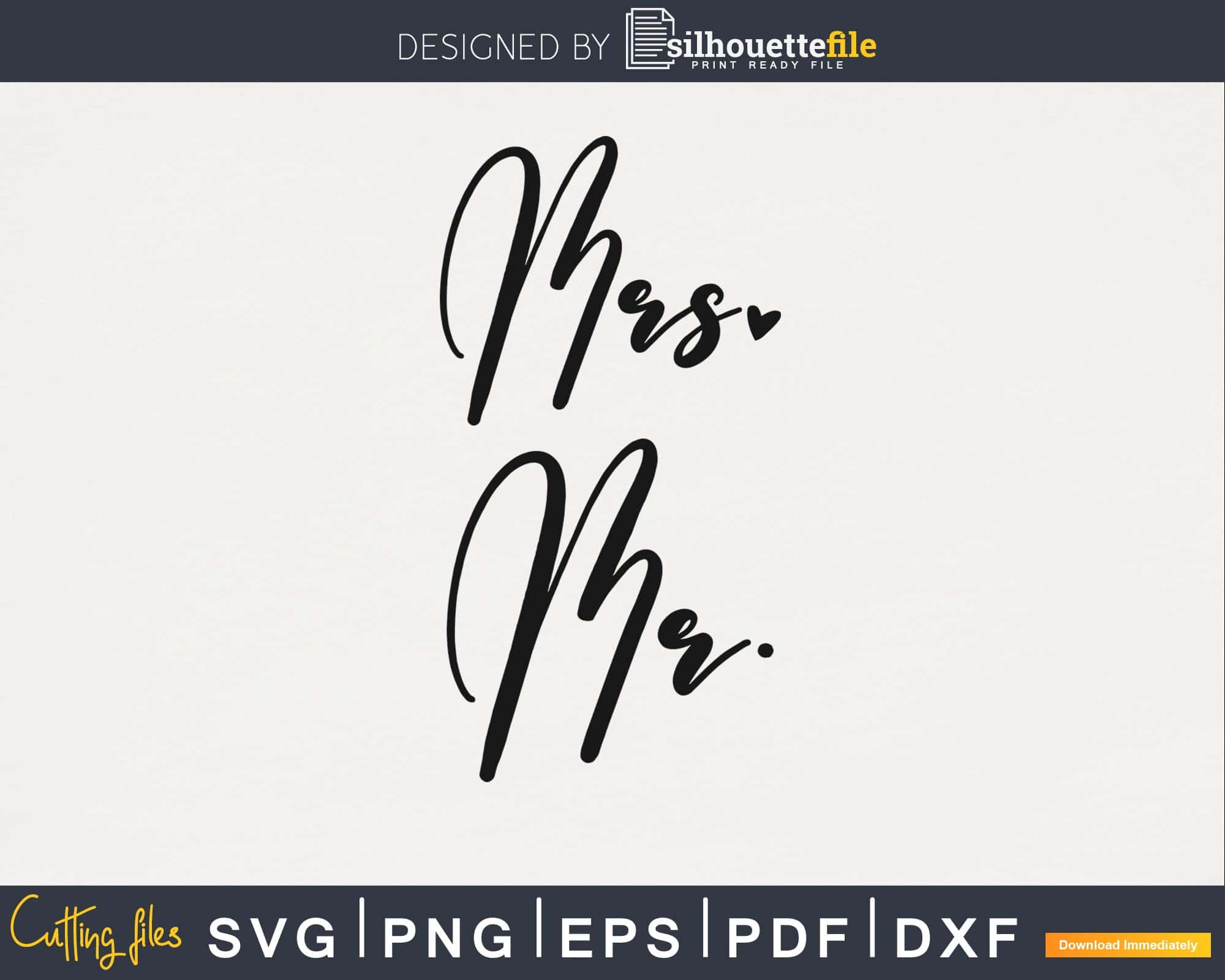 Mr and Mrs wedding heart PNG SVG files | Silhouettefile
