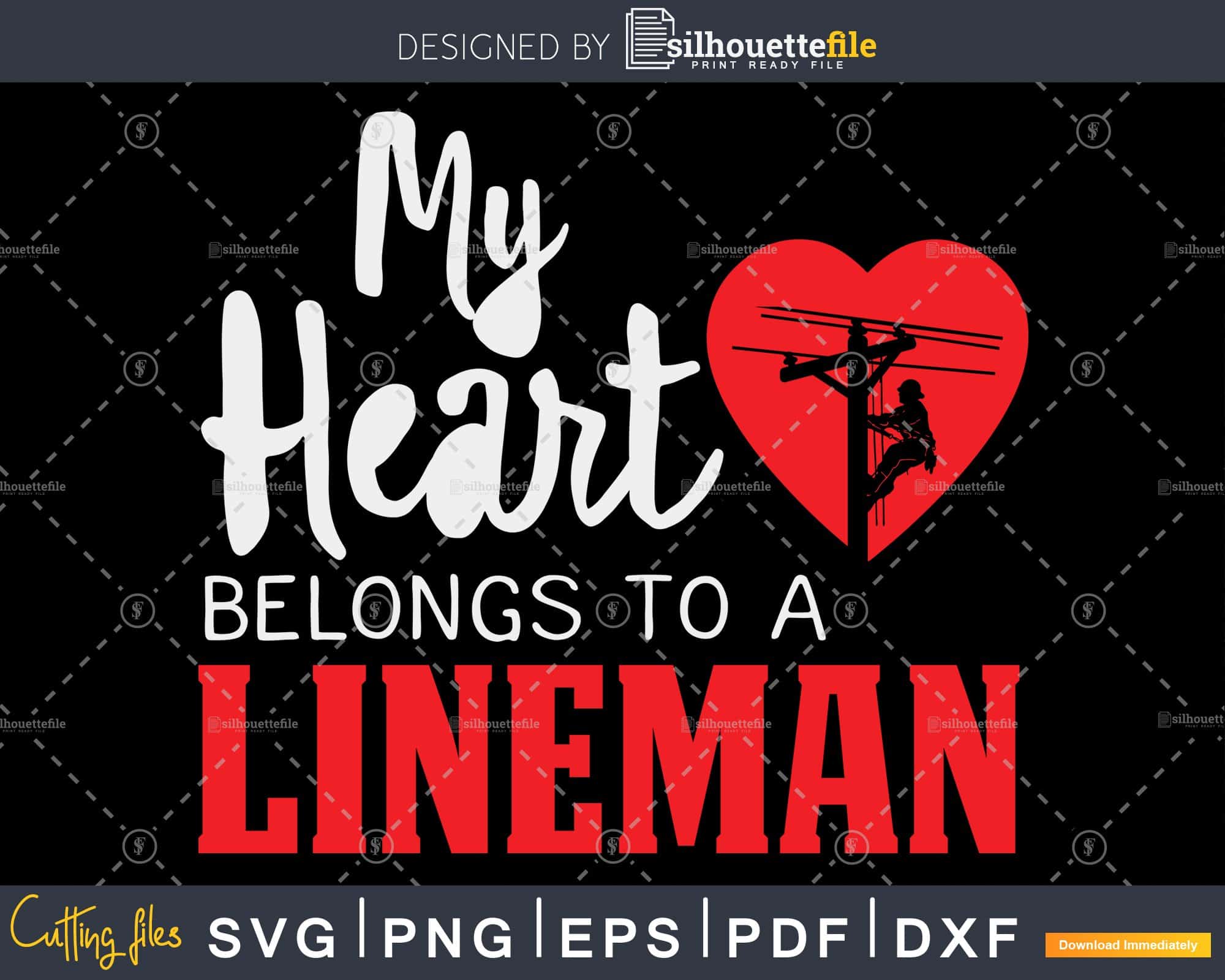 My Heart Belongs to a Electric Cable Lineman svg png cut | SilhouetteFile